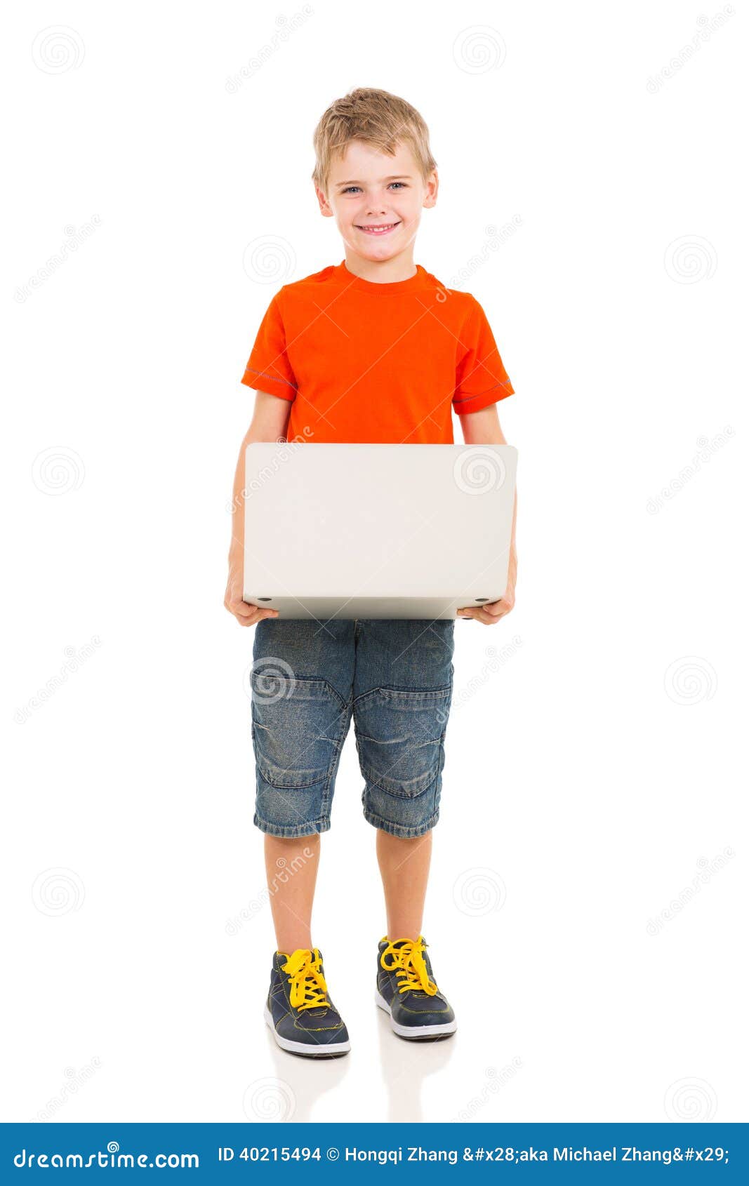 Kid holding laptop stock photo. Image of casual, portrait - 40215494