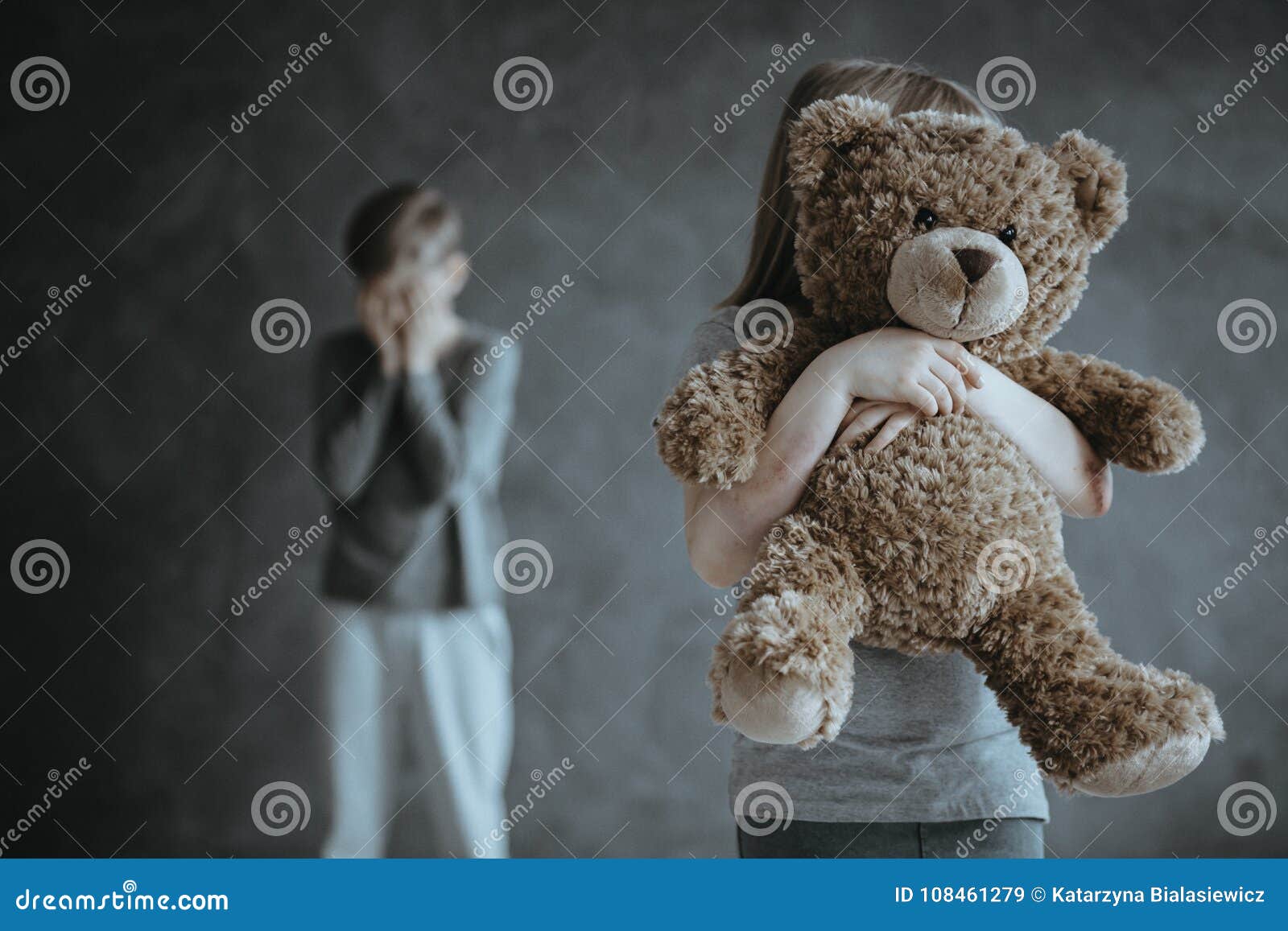 Kid holding teddy bear stock image. Image of depressed - 108461279