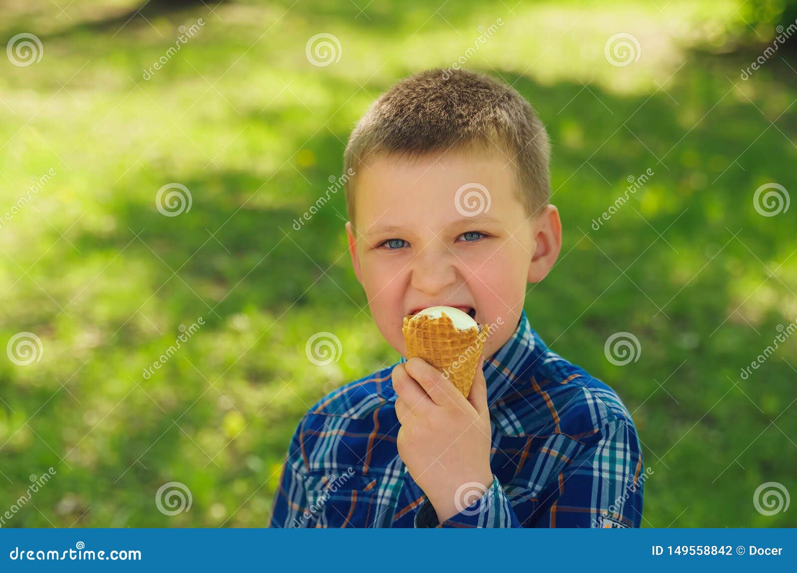 Kid Holding a Wafer Ice Cream in Hand Stock Photo - Image of childhood ...