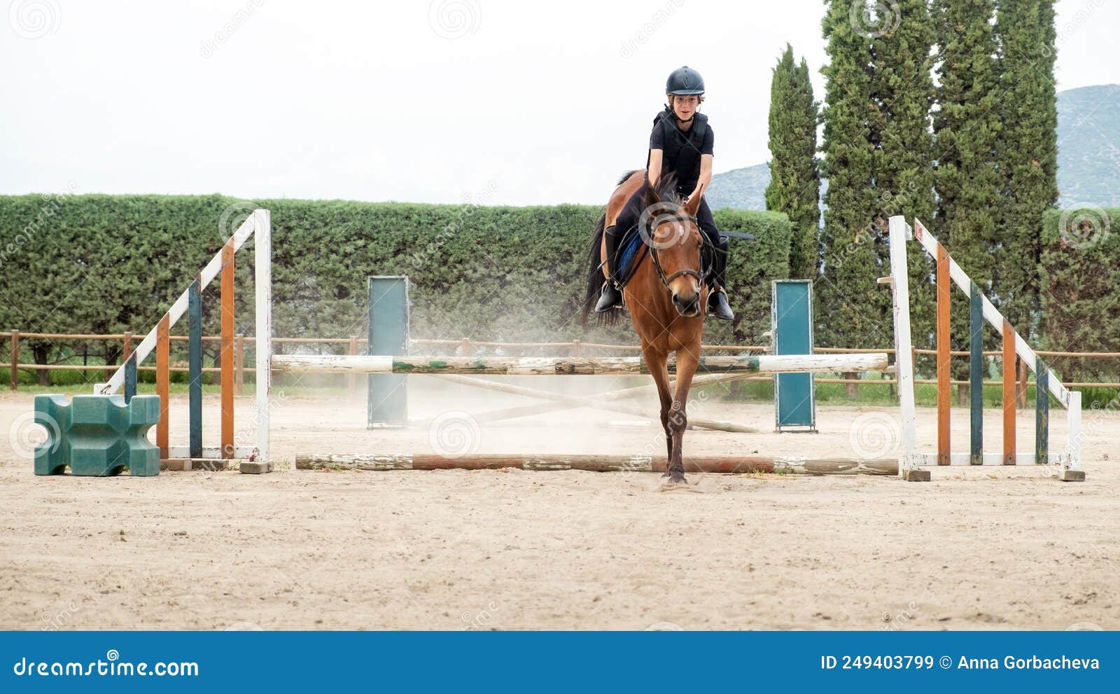Kid on Horse Jumping Over Barrier. Stock Image - Image of activity ...
