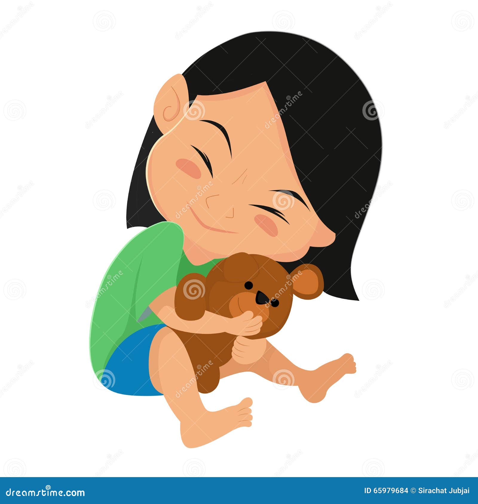 Kid hugs a doll. stock vector. Illustration of doll, isolated - 65979684