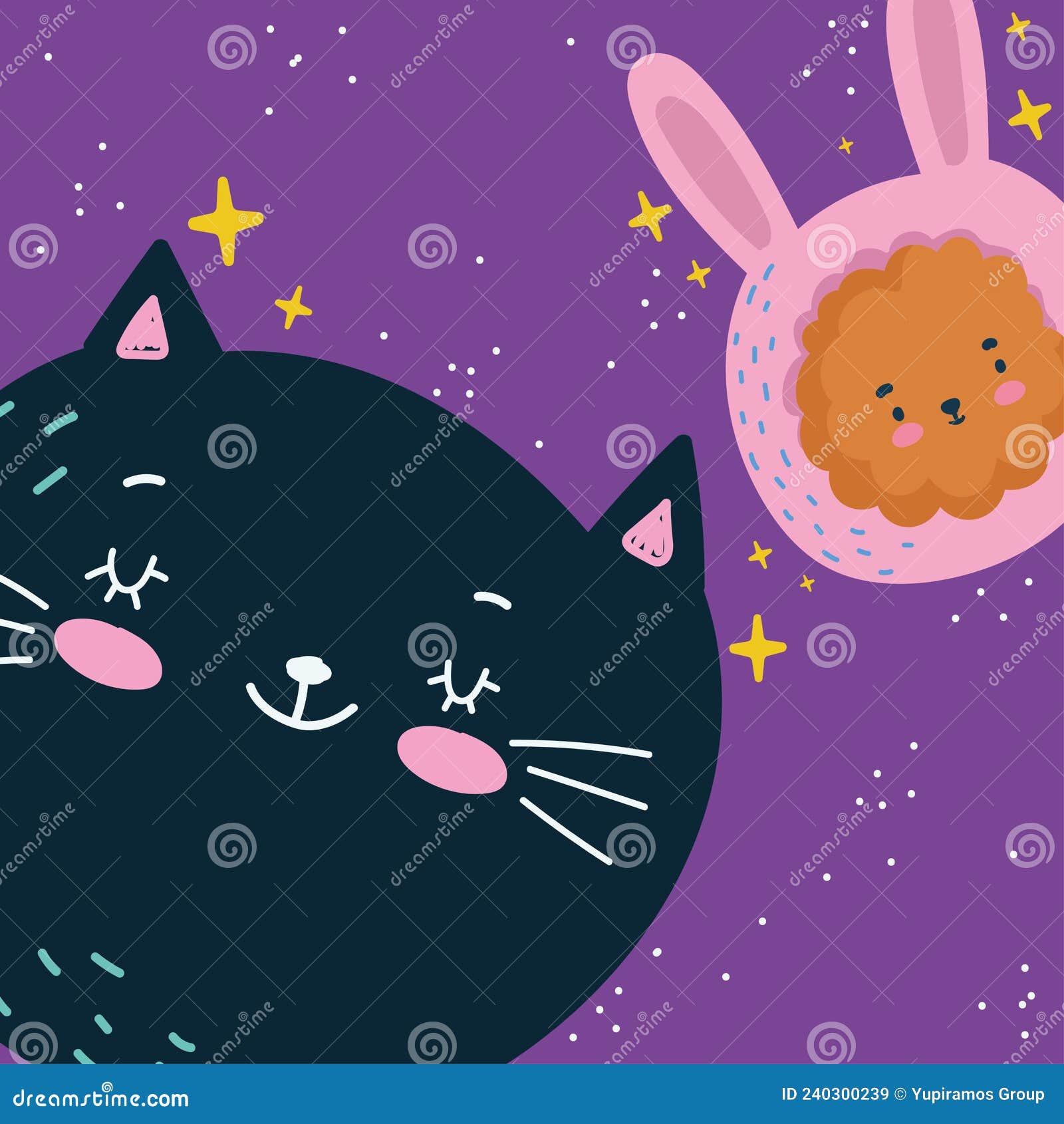 Kid Illustration Cat and Rabbit Stock Vector - Illustration of kids ...