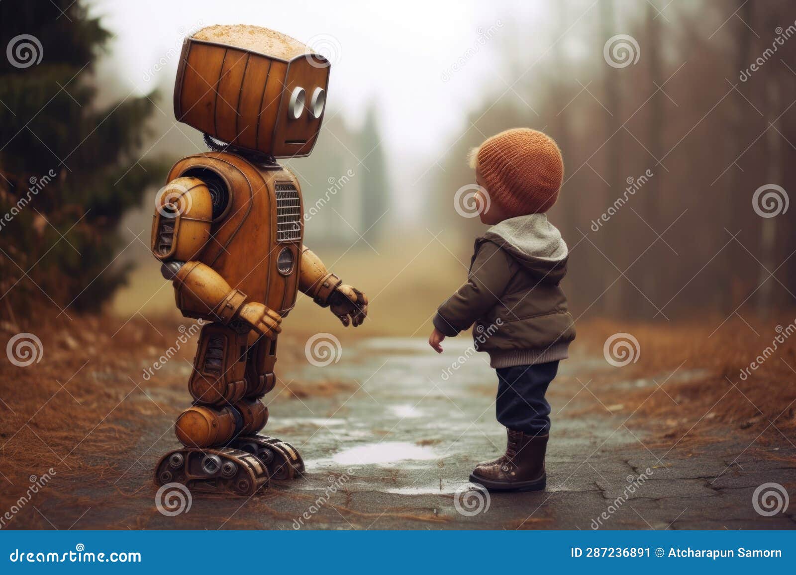 Kid Interact with Robot Artificial Intelligence Generative AI Stock ...