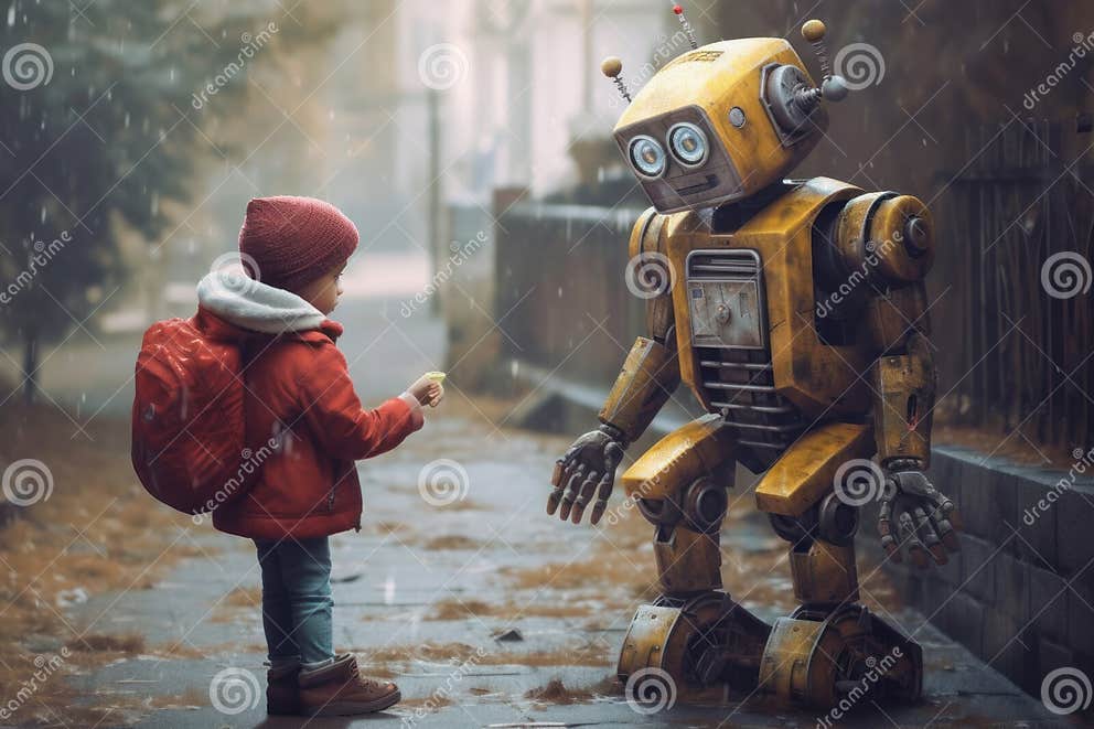 Kid Interact with Robot Artificial Intelligence Generative AI Stock ...