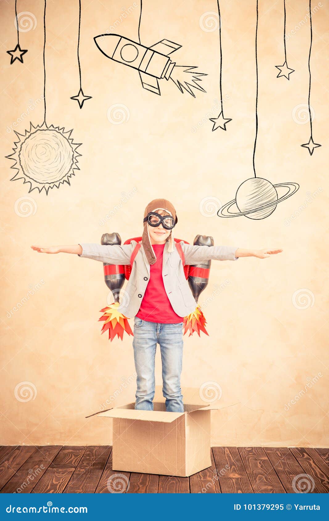 Kid with jet pack at home stock image. Image of leader - 101379295