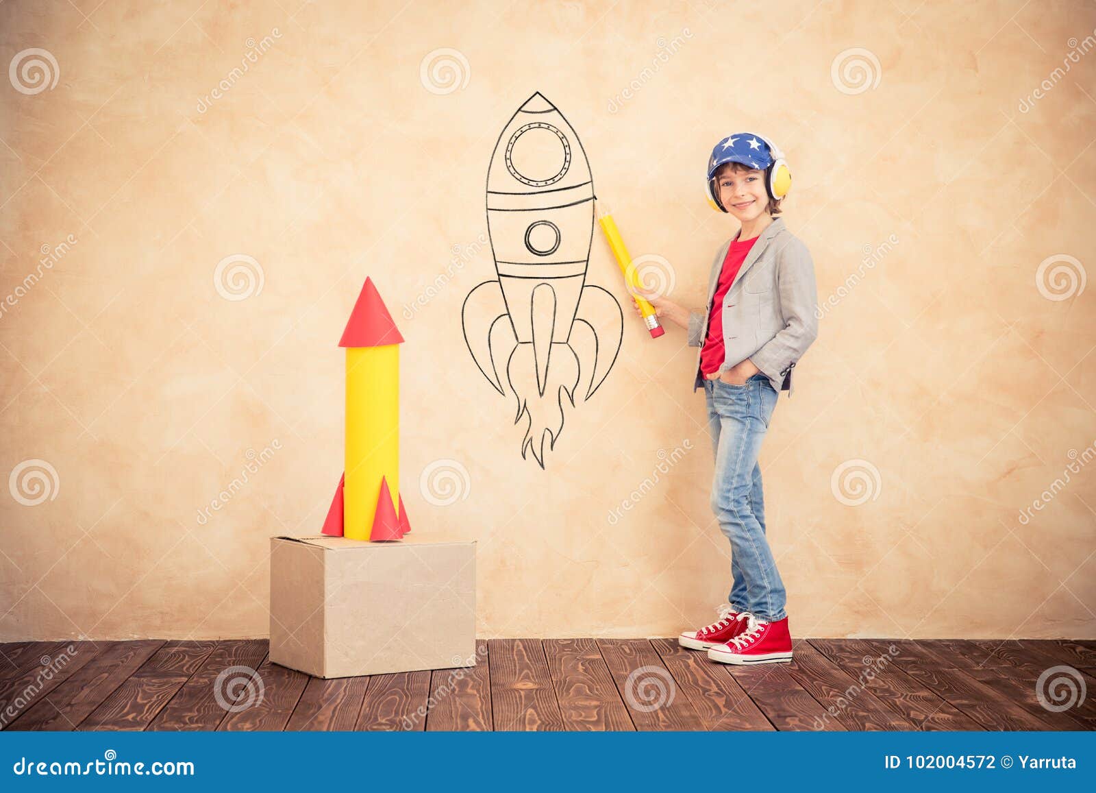 Kid with jet pack at home stock photo. Image of inspiration - 102004572
