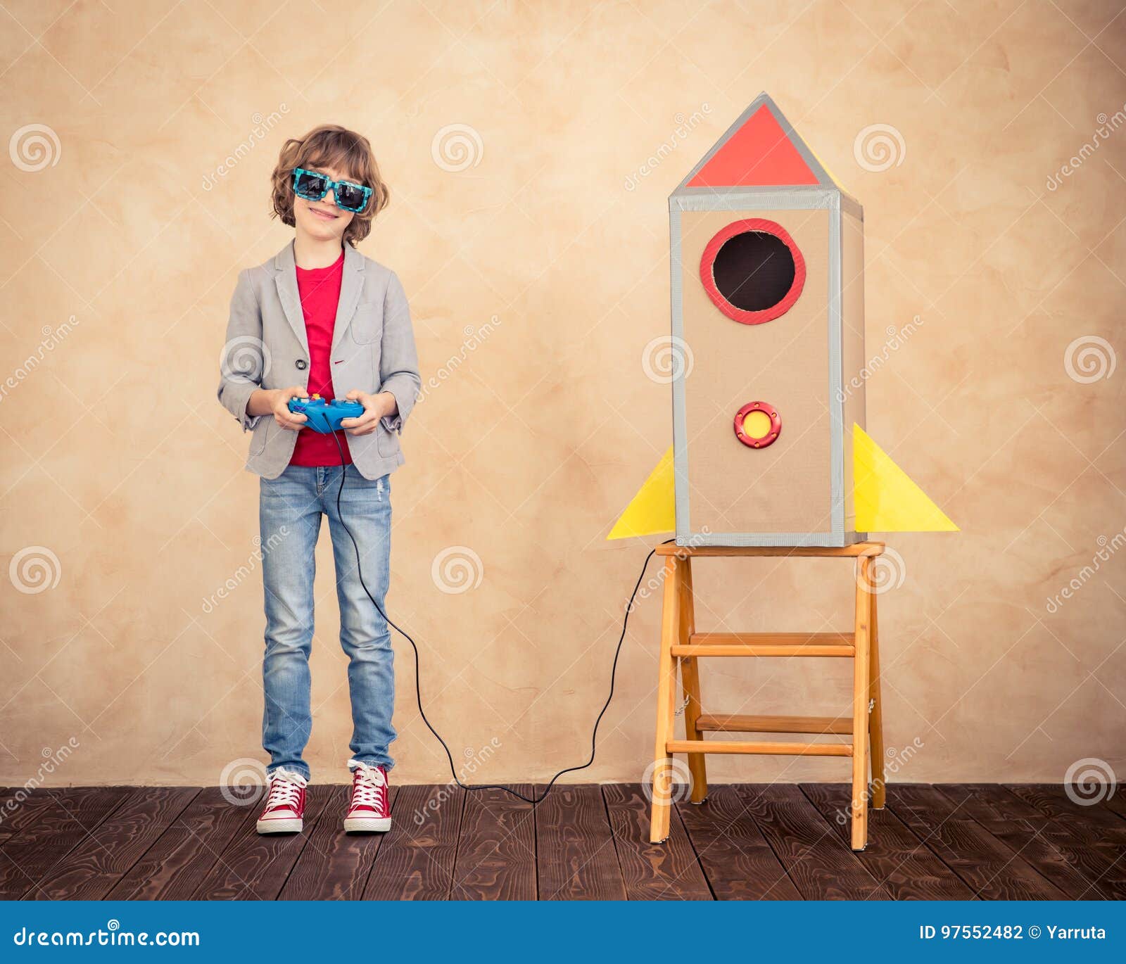 Kid with Jet Pack Playing at Home Stock Photo - Image of protection ...