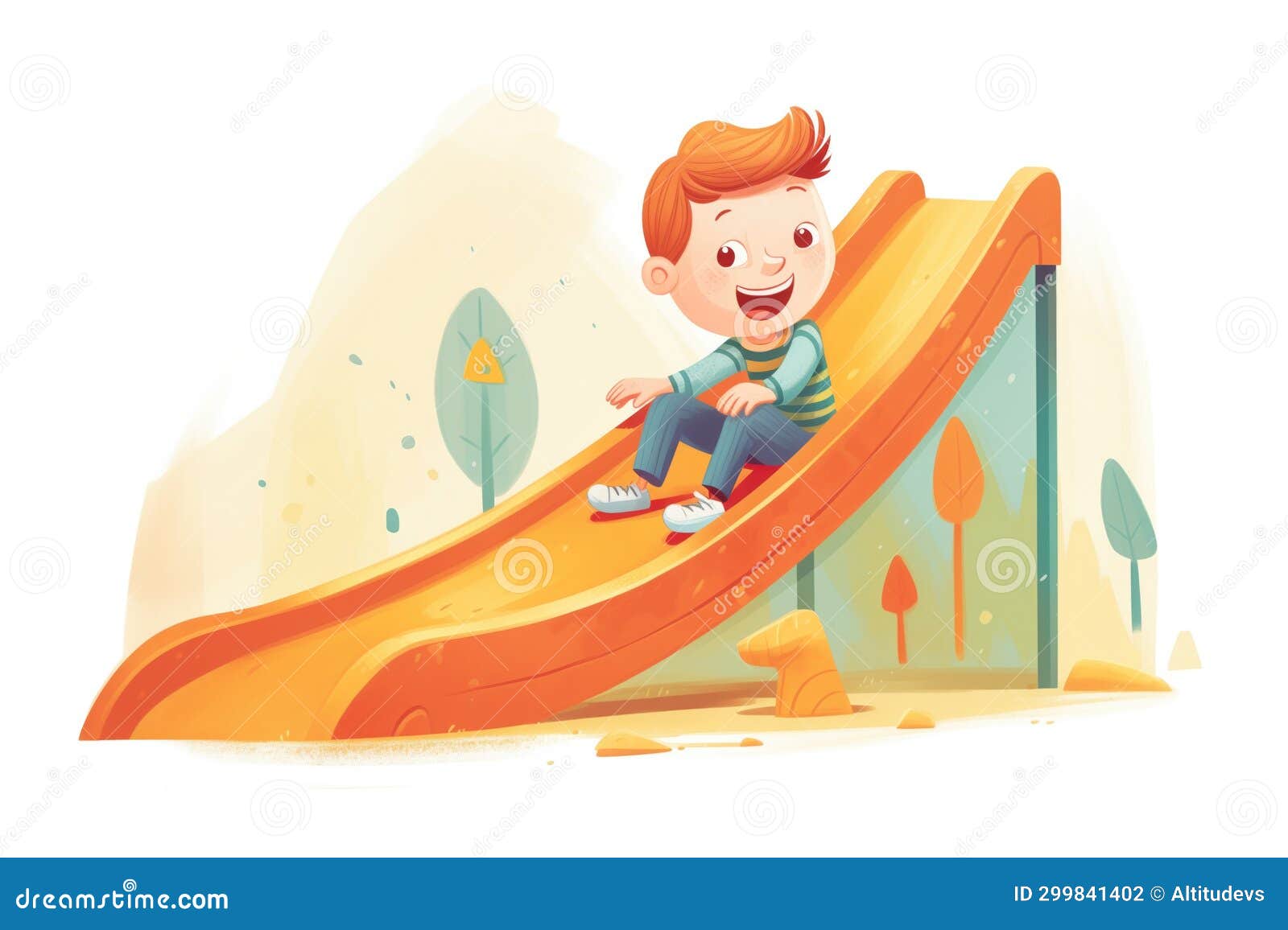 Kid Joyfully Sliding Down Playground Slide Stock Photo - Image of child ...