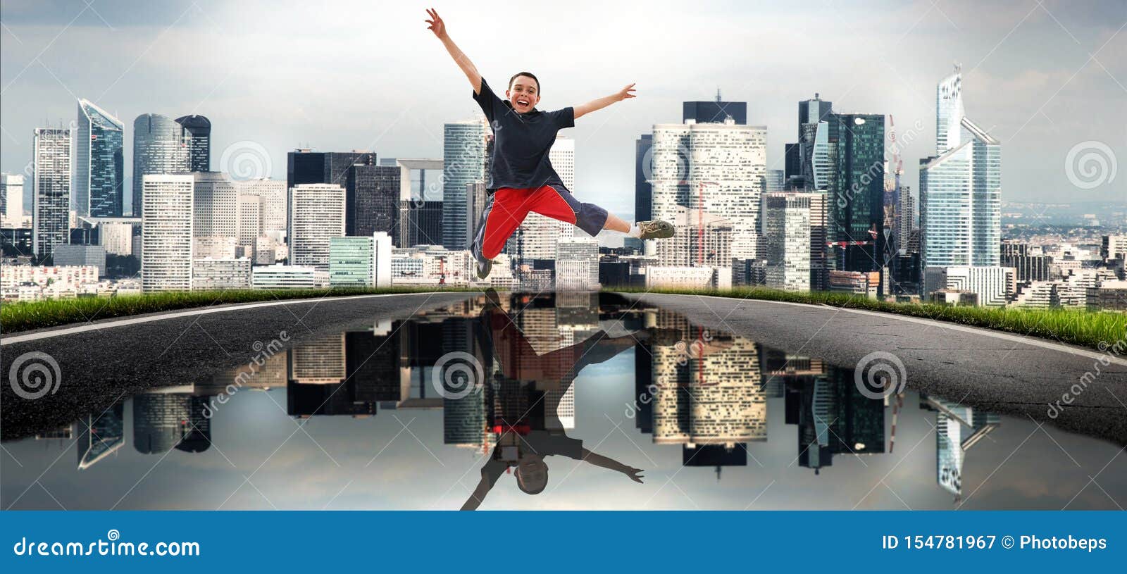 Kid jumping into a puddle stock image. Image of puddle - 154781967
