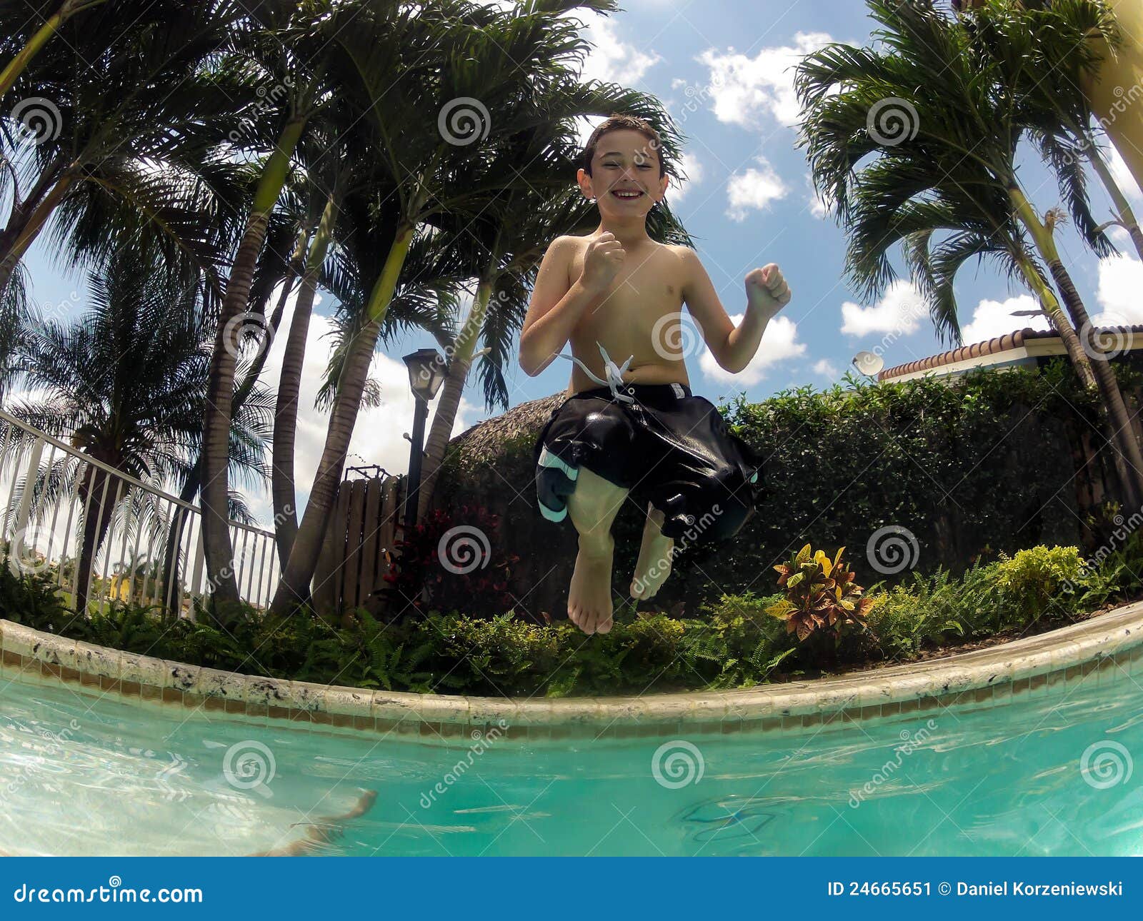 Kid Jumping in Swimming Pool Stock Image - Image of years, happy: 24665651