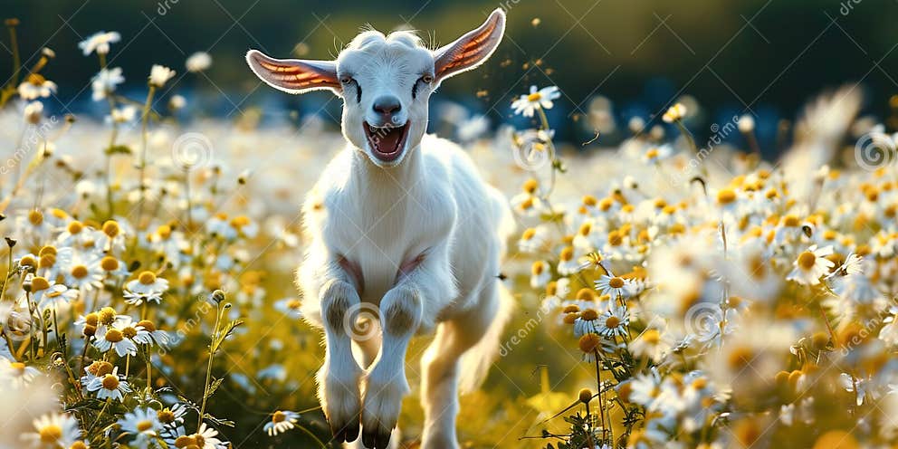 A Kid Lamb Running Across a Field Stock Image - Image of nature, cute ...