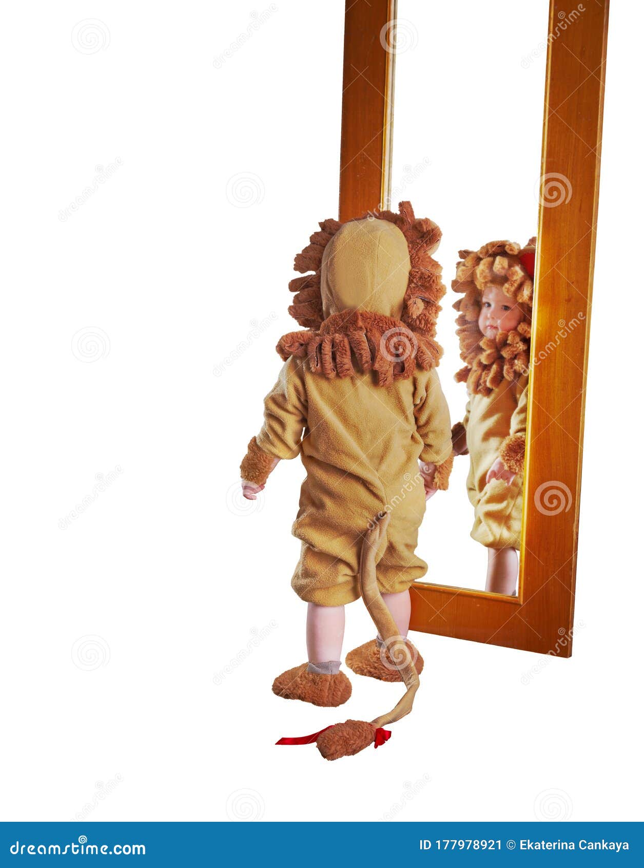 Kid in Lion Costume is Looking To His Reflection in Mirror Stock Image ...