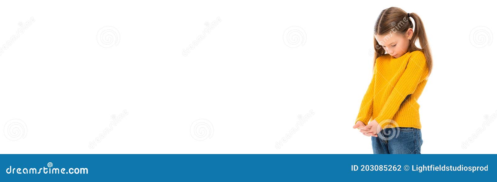 Kid Looking Down while Standing Isolated Stock Photo - Image of ...