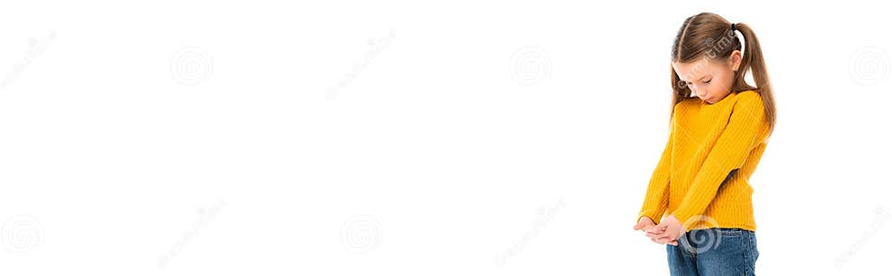 Kid Looking Down while Standing Isolated Stock Photo - Image of ...