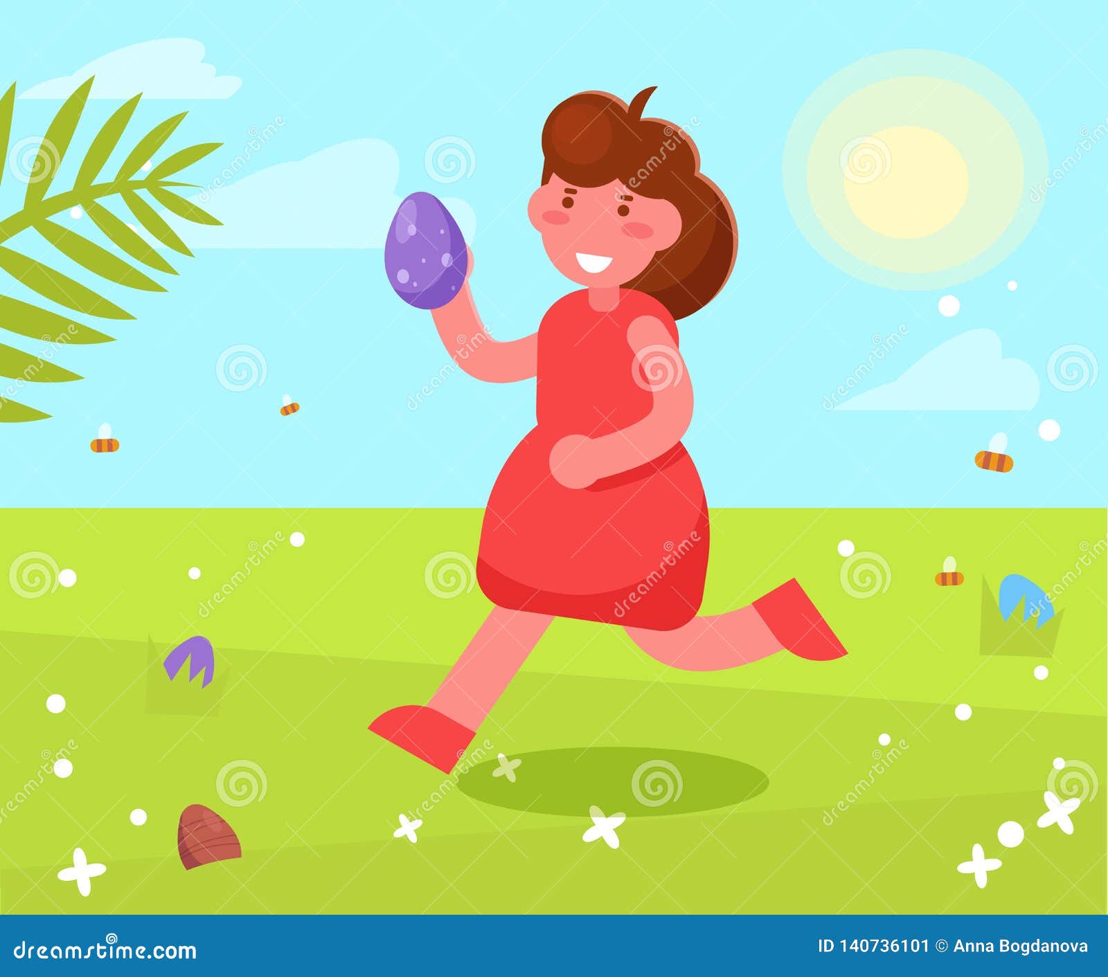 Kid Looking for Eggs for Easter Vector. Cartoon. Isolated Art Stock ...