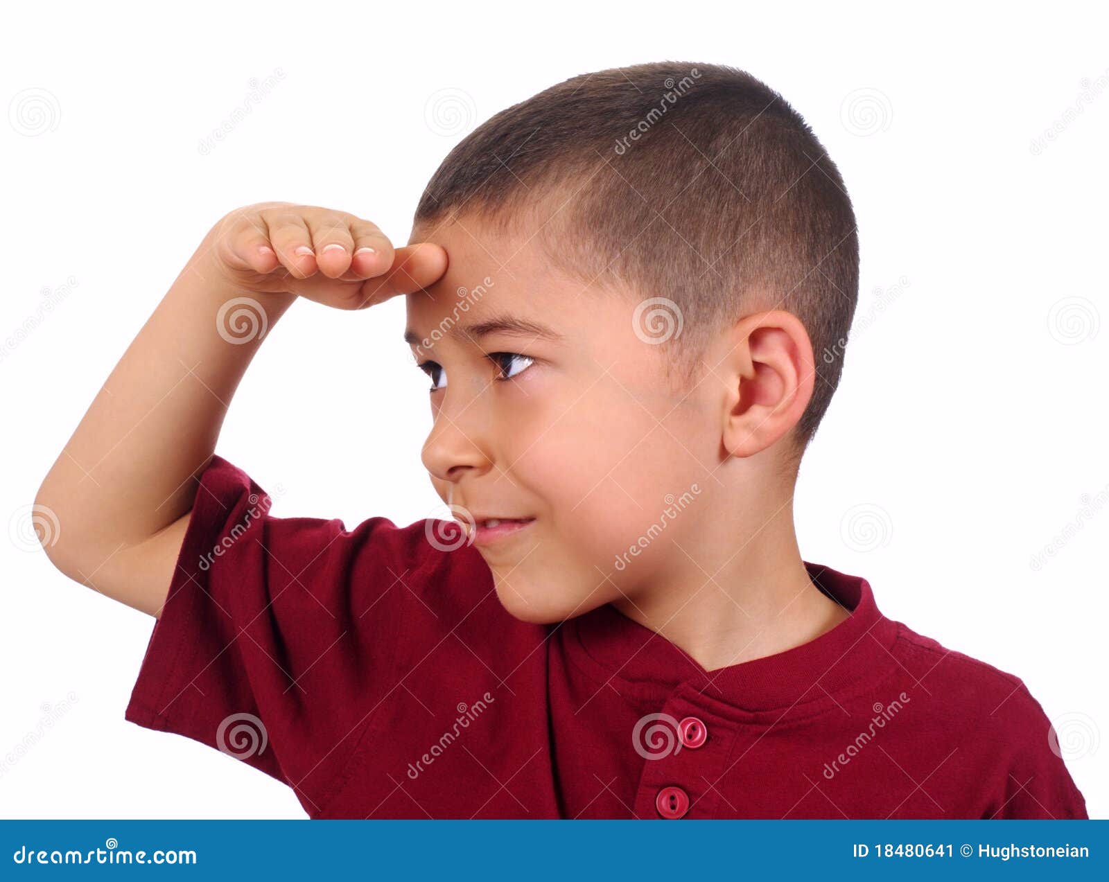 Kid Looking Far Off with Eyes Shaded Stock Image - Image of background ...