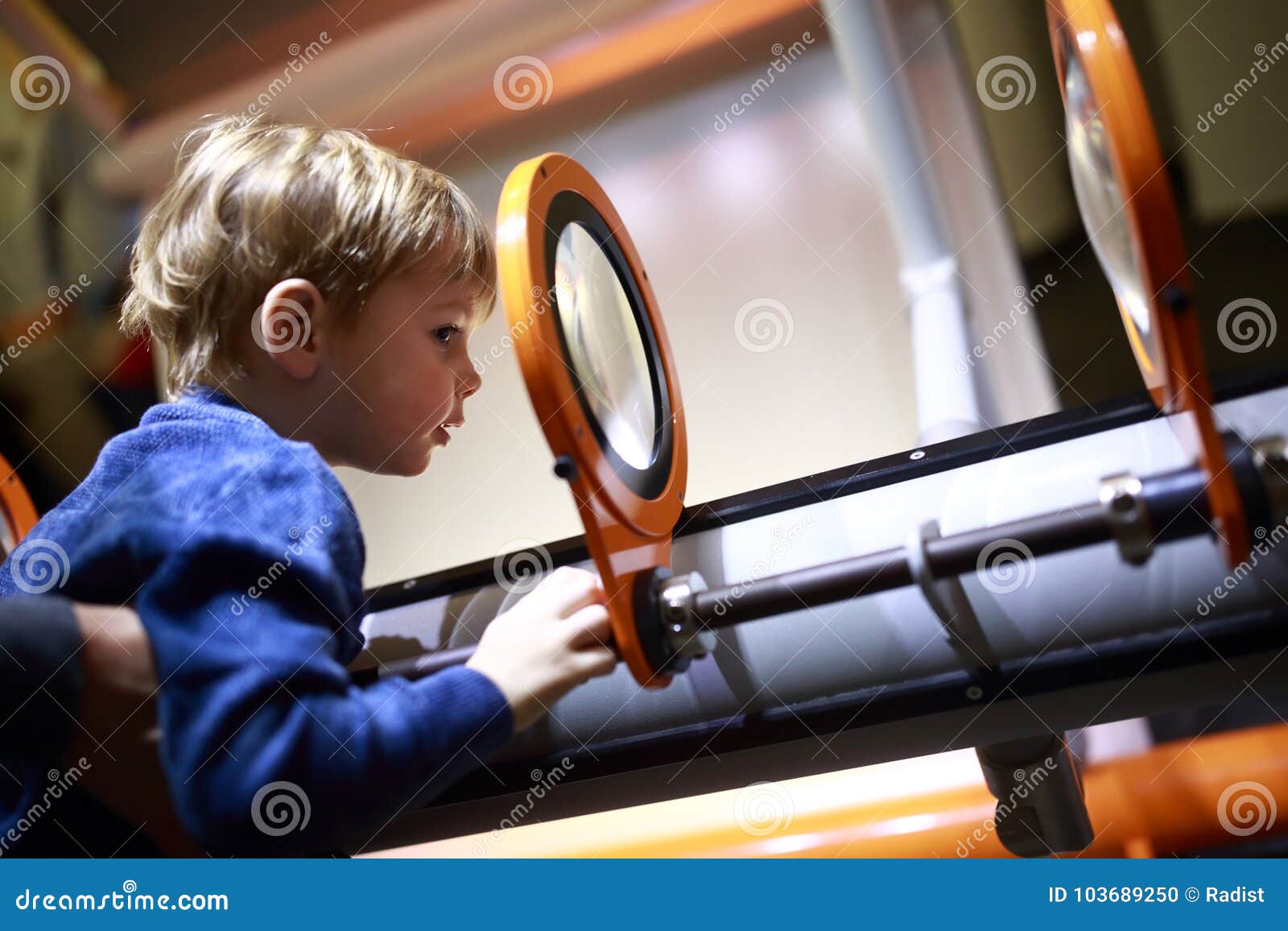 Kid Looking through Magnifying Glass System Stock Photo - Image of ...