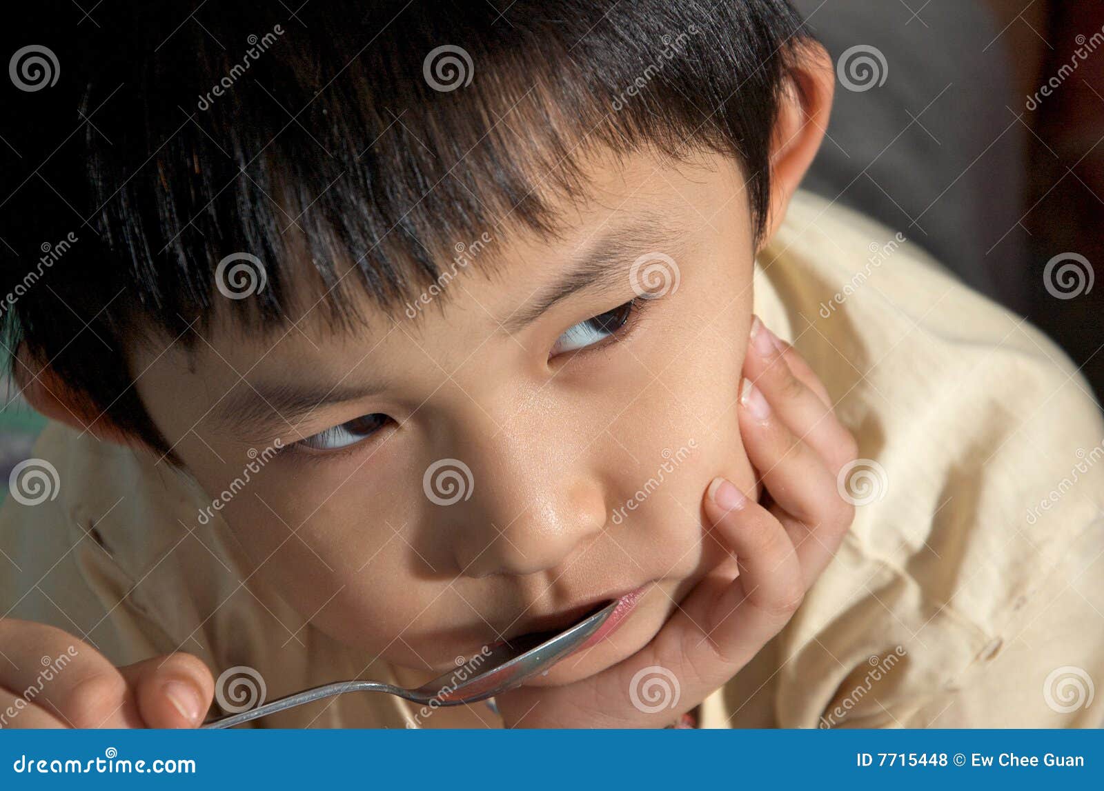 Kid lost appetite stock photo. Image of unhappy, asian - 7715448