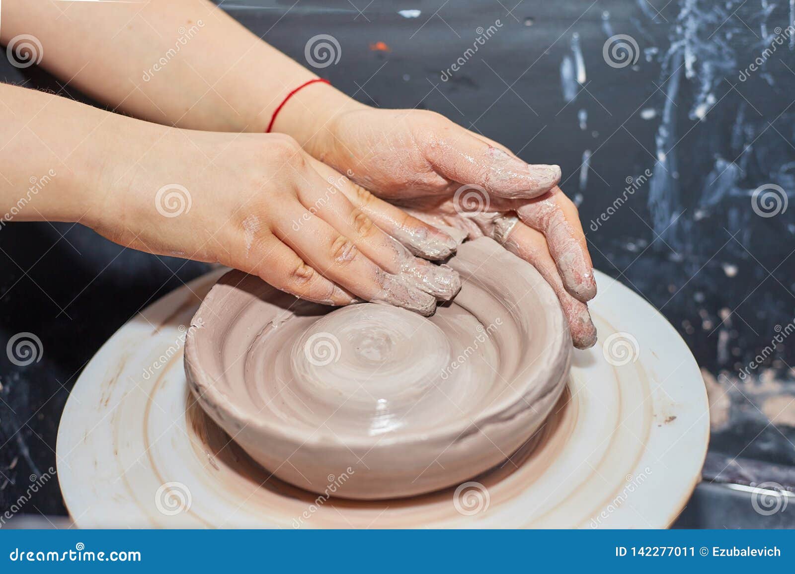 Modeling of Clay on a Potter`s Wheel in the Pottery Workshop Stock ...