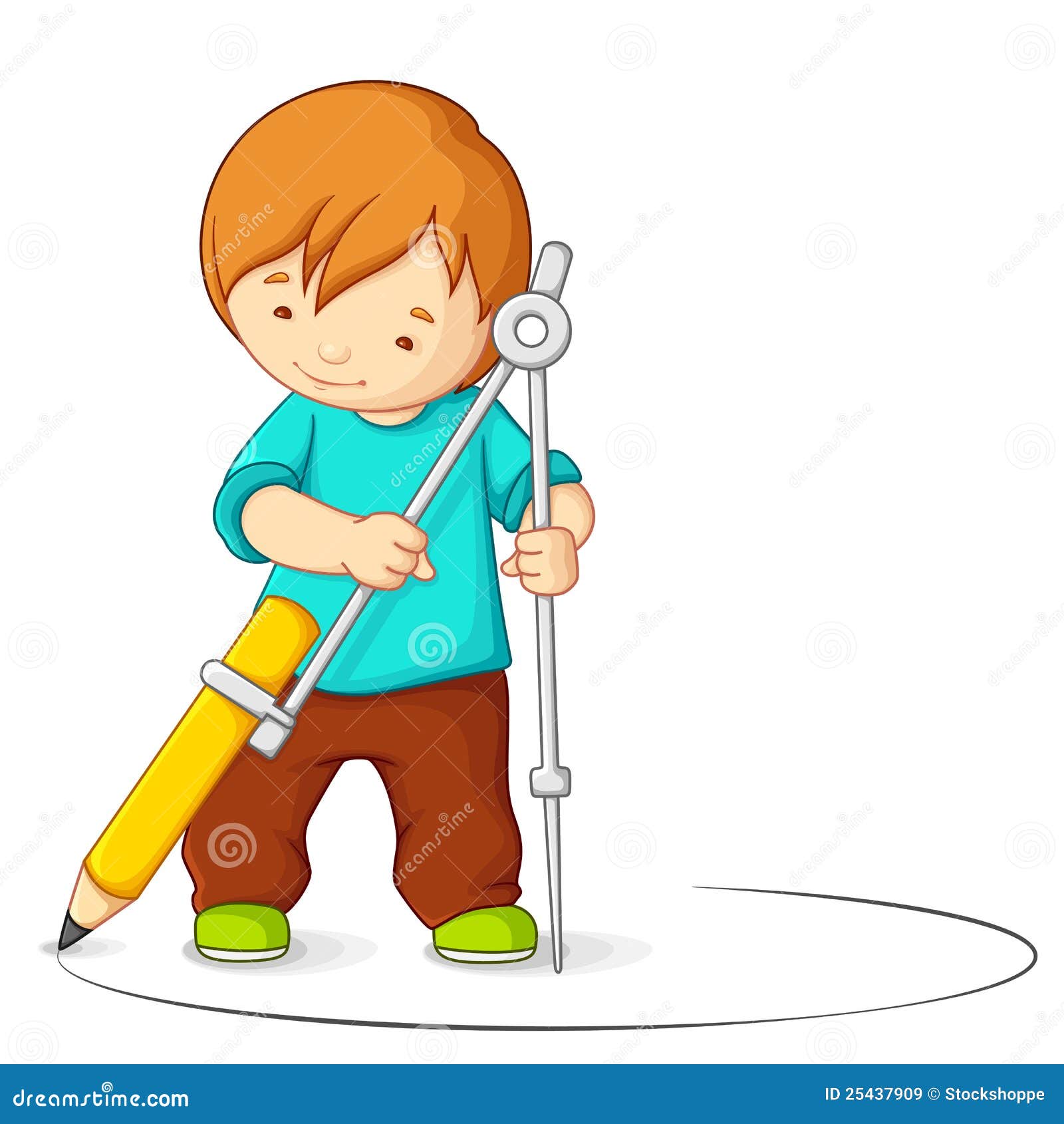 Kid Making Circle with Compass Stock Vector - Illustration of ...