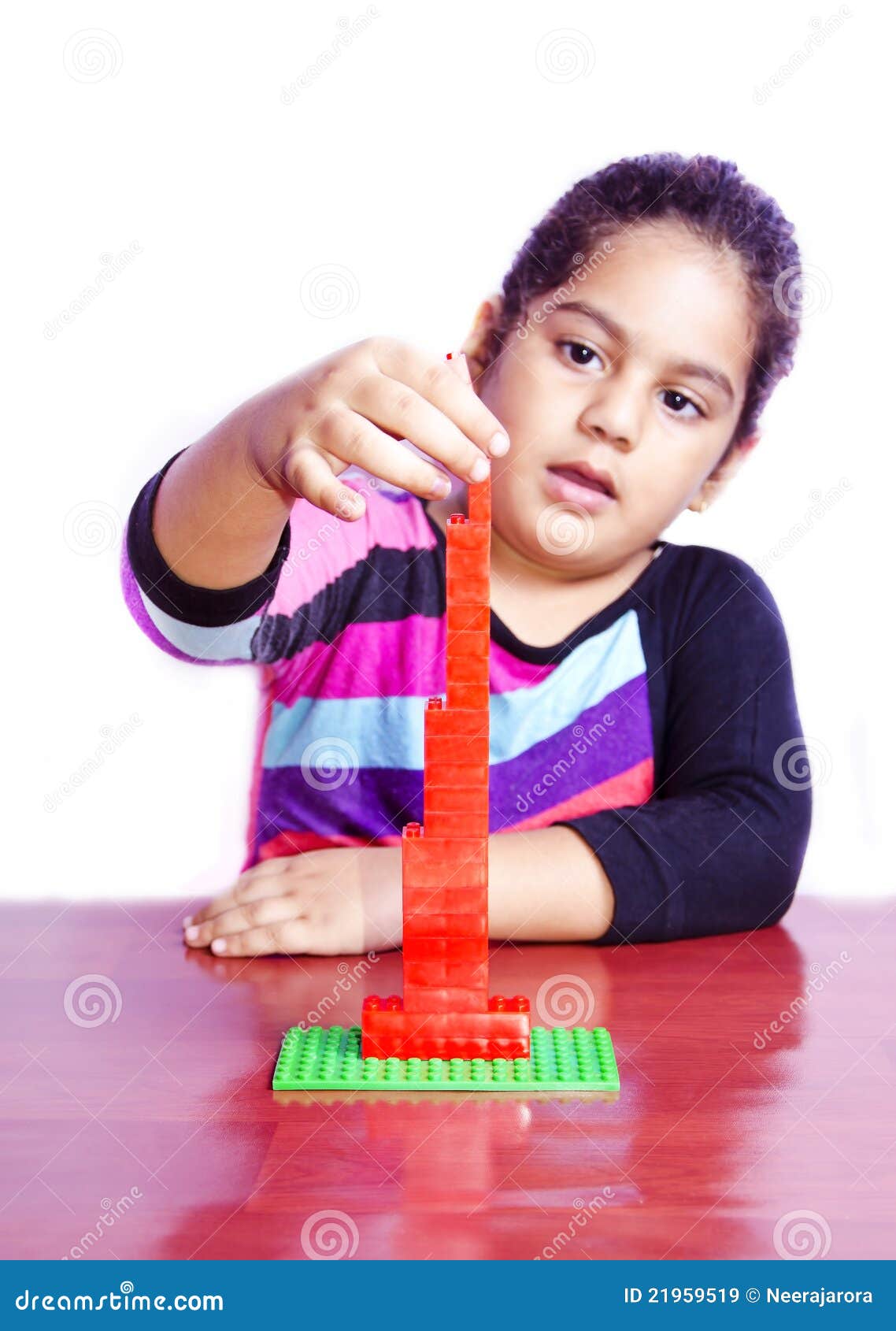 Kid Making Tower with Blocks Stock Image - Image of hand, task: 21959519