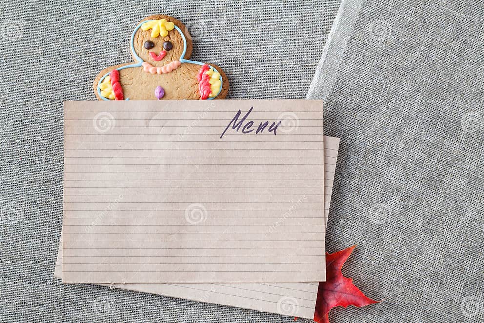 Kid Menu Decoration with Gingerbread Man Stock Photo - Image of paper ...