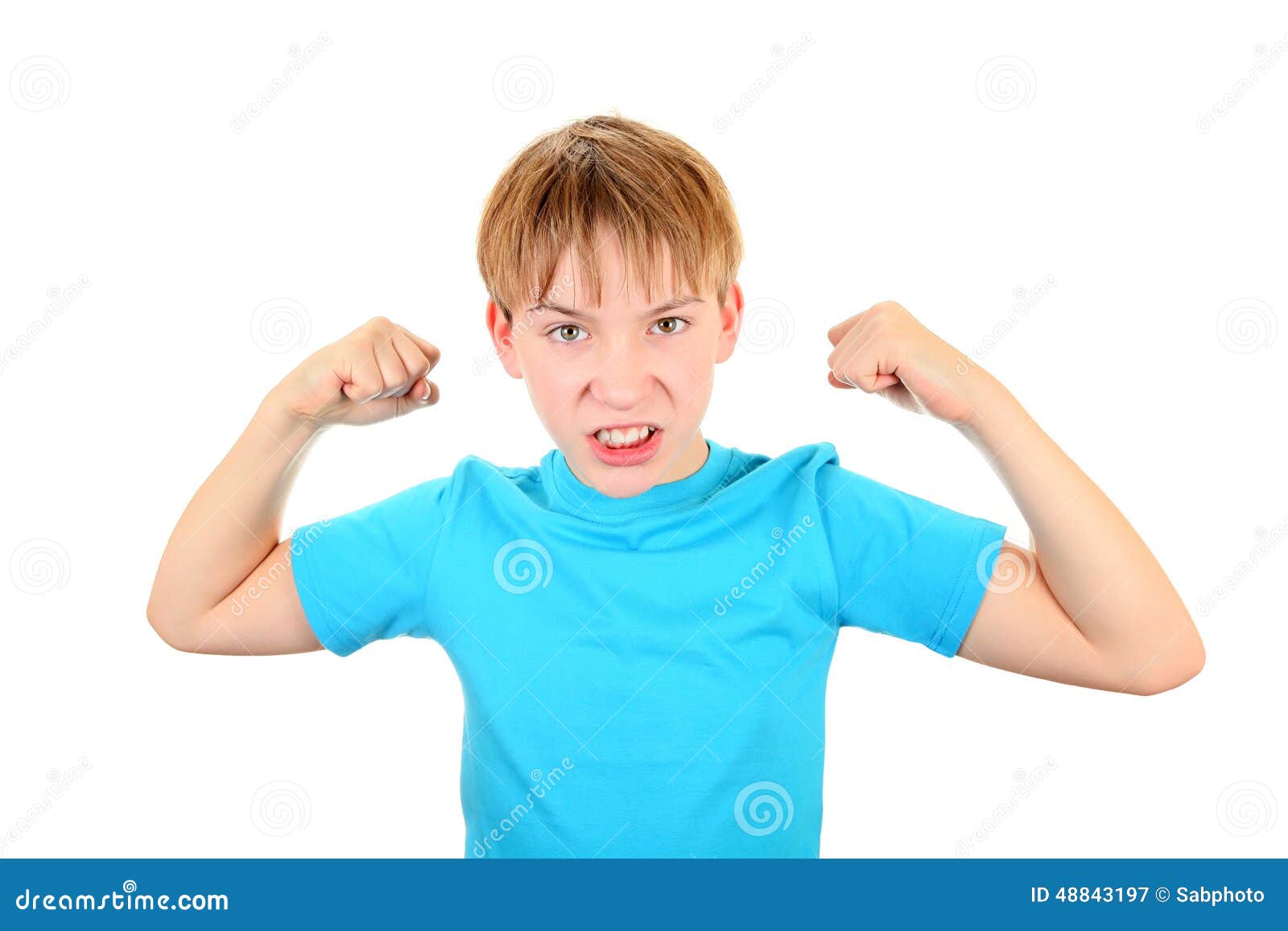 Kid Muscle Flexing stock image. Image of anger, isolated - 48843197