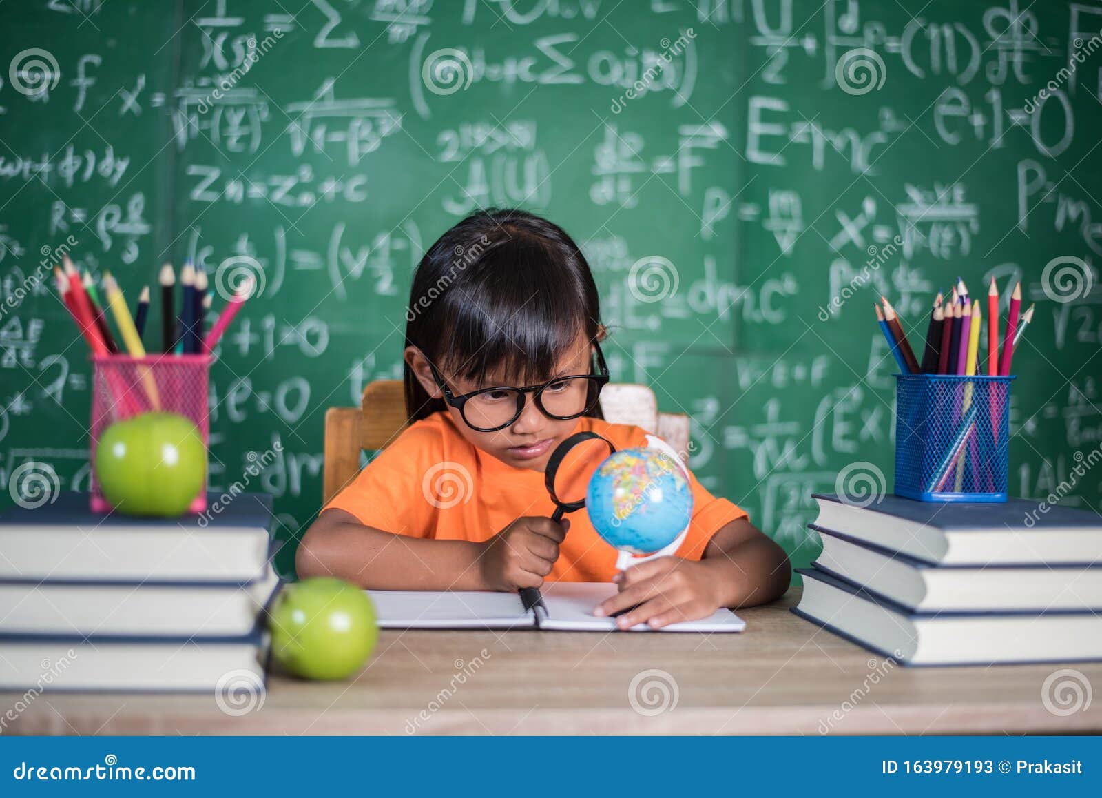 Kid Observing or Studying Educational Globe Model Stock Image - Image ...