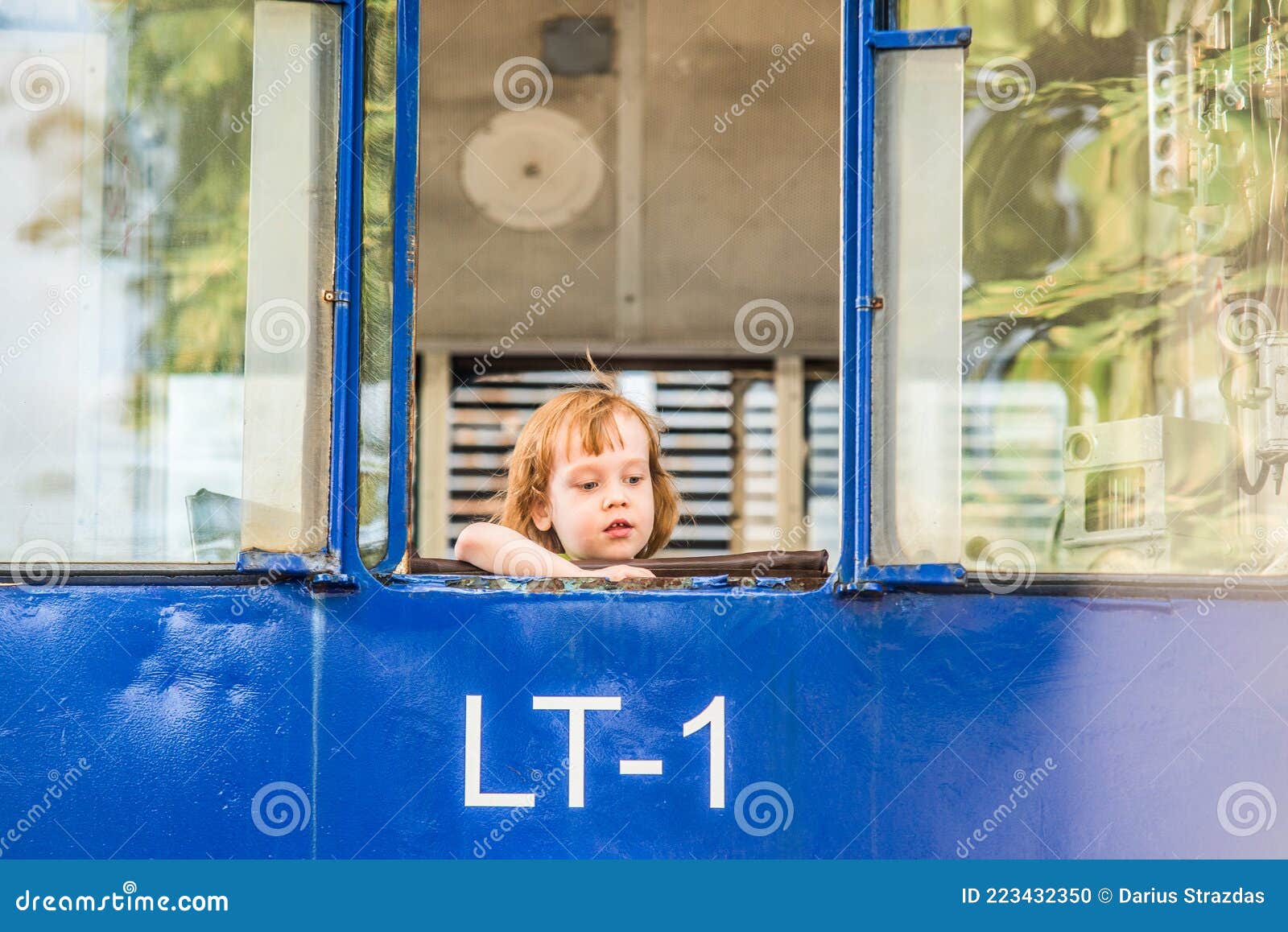Kid in Old Train Looking through Window Stock Photo - Image of power ...