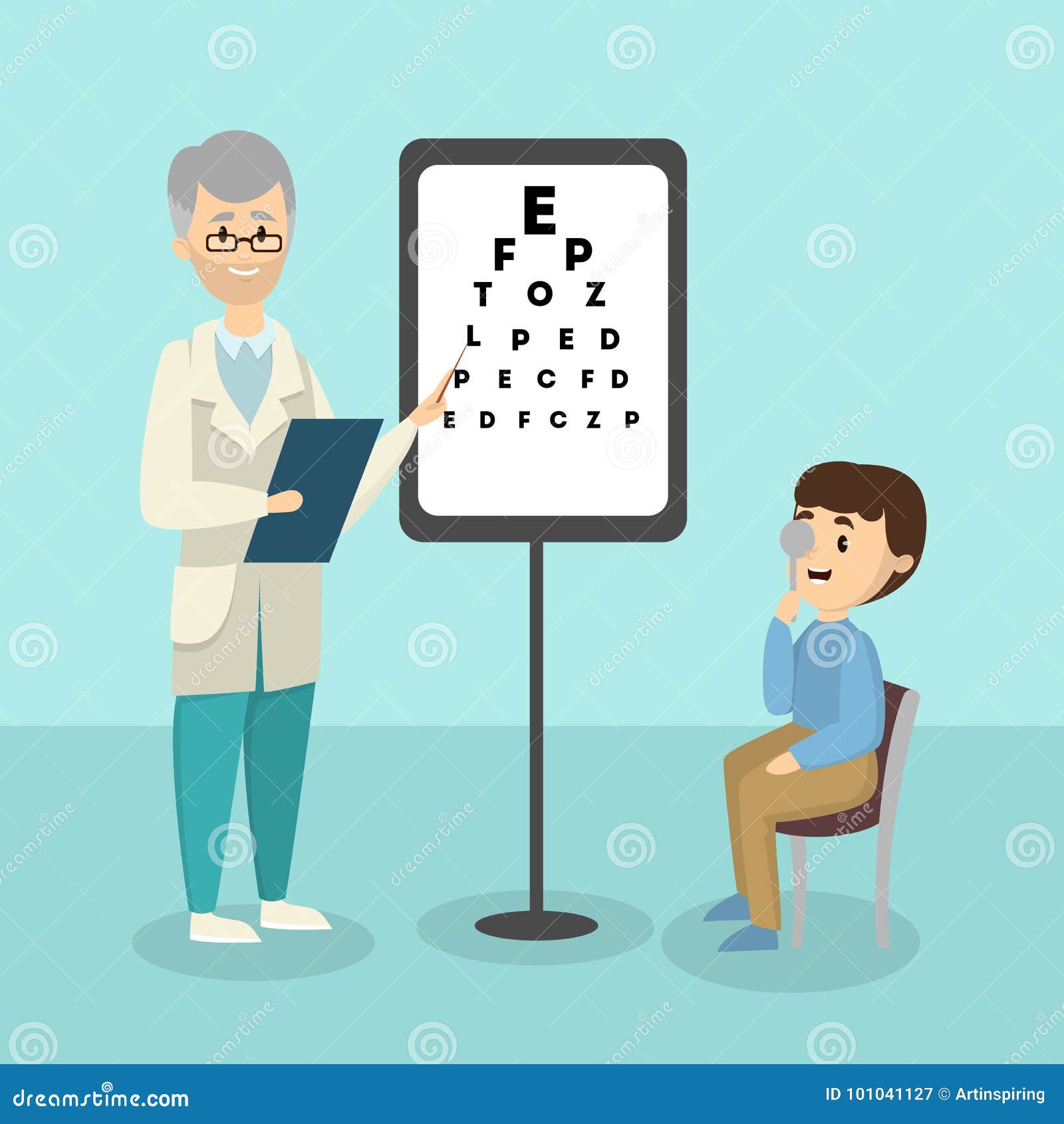 Kid with ophthalmologist. stock vector. Illustration of little - 101041127
