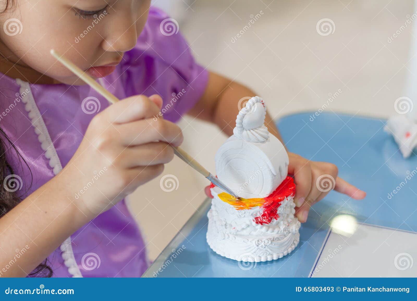 Kid Painting Color on the Plaster Statue Stock Image - Image of ...