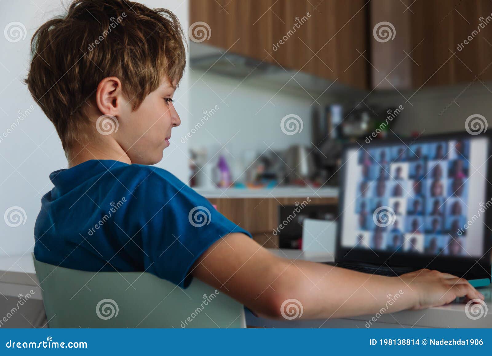 Kid Participating in Conference Call, Online Learning, Remote Education ...