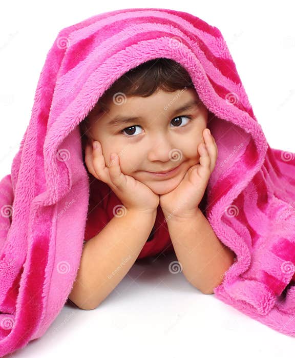 Kid Peeking Out from Blanket Stock Photo - Image of female, background ...