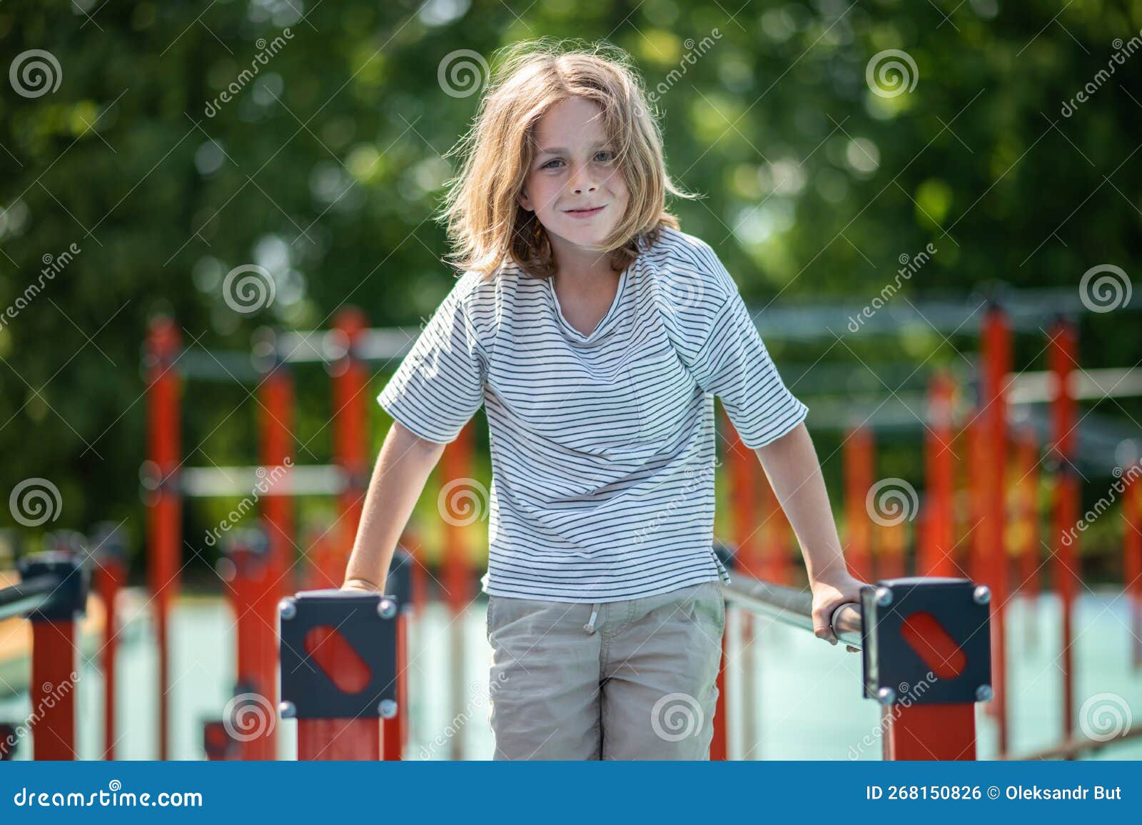 Kid Performing a Bodyweight Exercise for the Upper Body Stock Photo ...