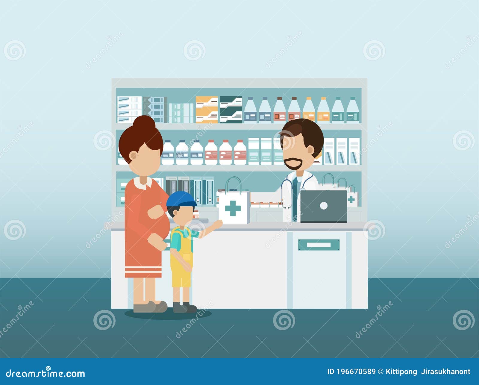 Kid in pharmacy stock vector. Illustration of client - 196670589