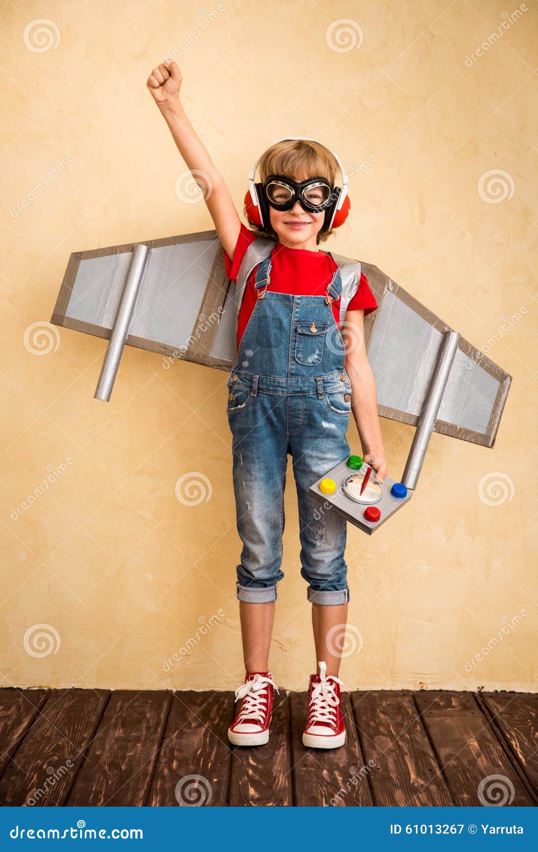 Kid Pilot with Toy Jetpack Playing at Home Stock Image - Image of child ...