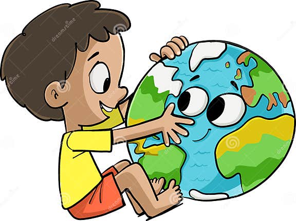 Kid and Planet Earth are Talking Stock Illustration - Illustration of ...