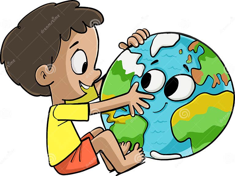 Kid and Planet Earth are Talking Stock Illustration - Illustration of ...