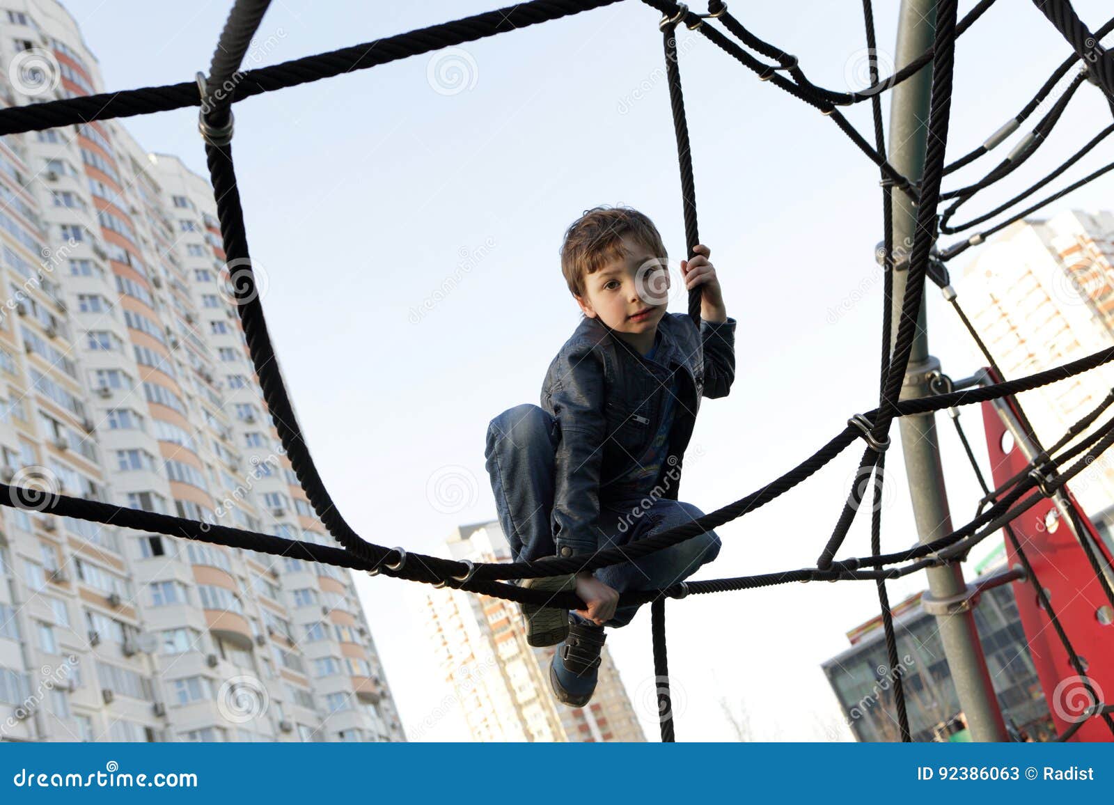 Kid at Playground Climbing Net Stock Image - Image of balance, child ...