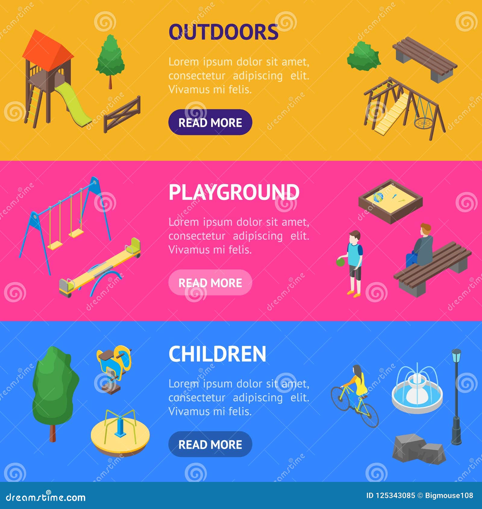 Kid Playground Elements 3d Banner Horizontal Set Isometric View. Vector ... Kid Playground Elements 3d Banner Horizontal Set Isometric View. Vector ...