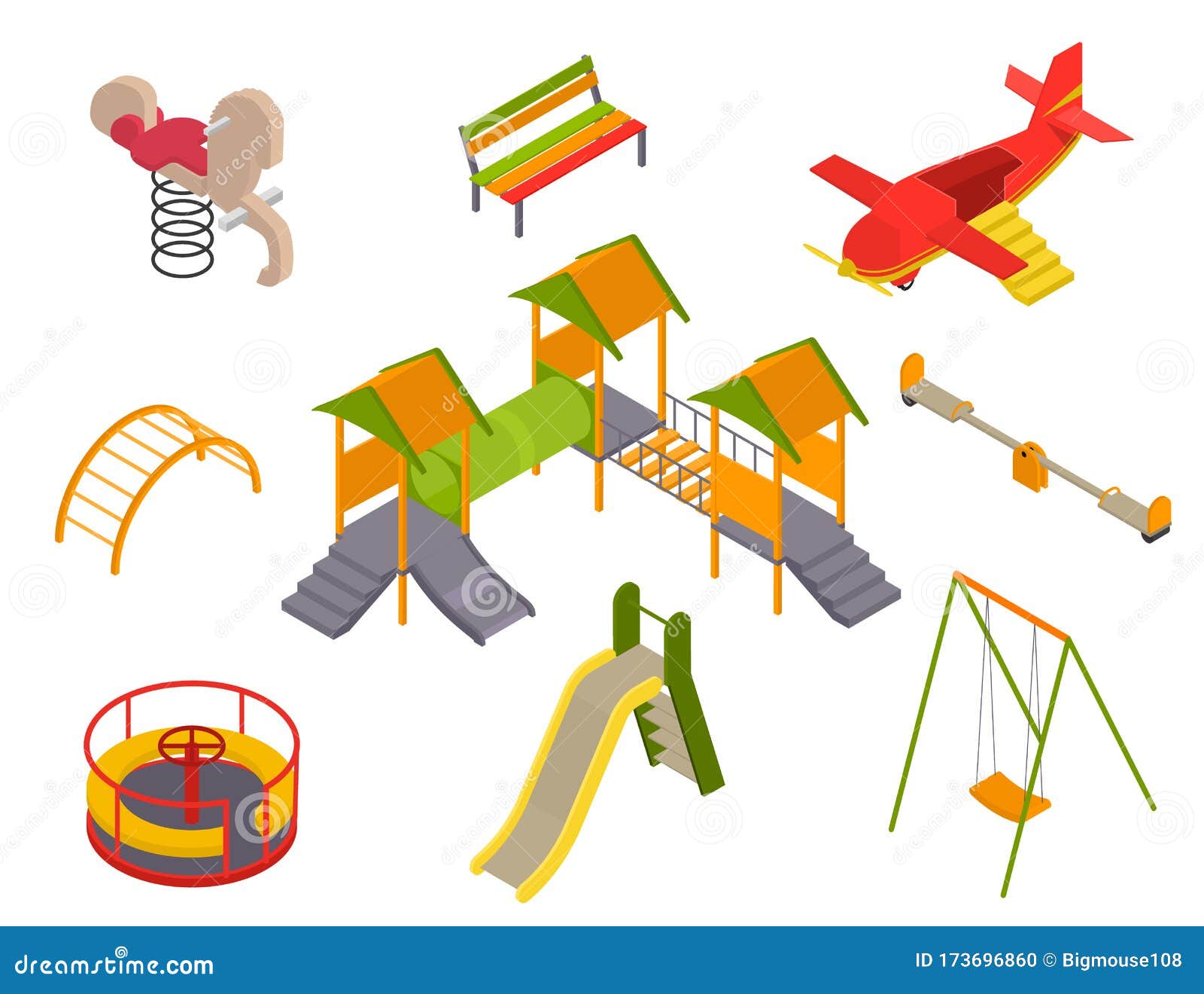Kid Playground Elements 3d Icon Set Isometric View. Vector Stock Vector ...