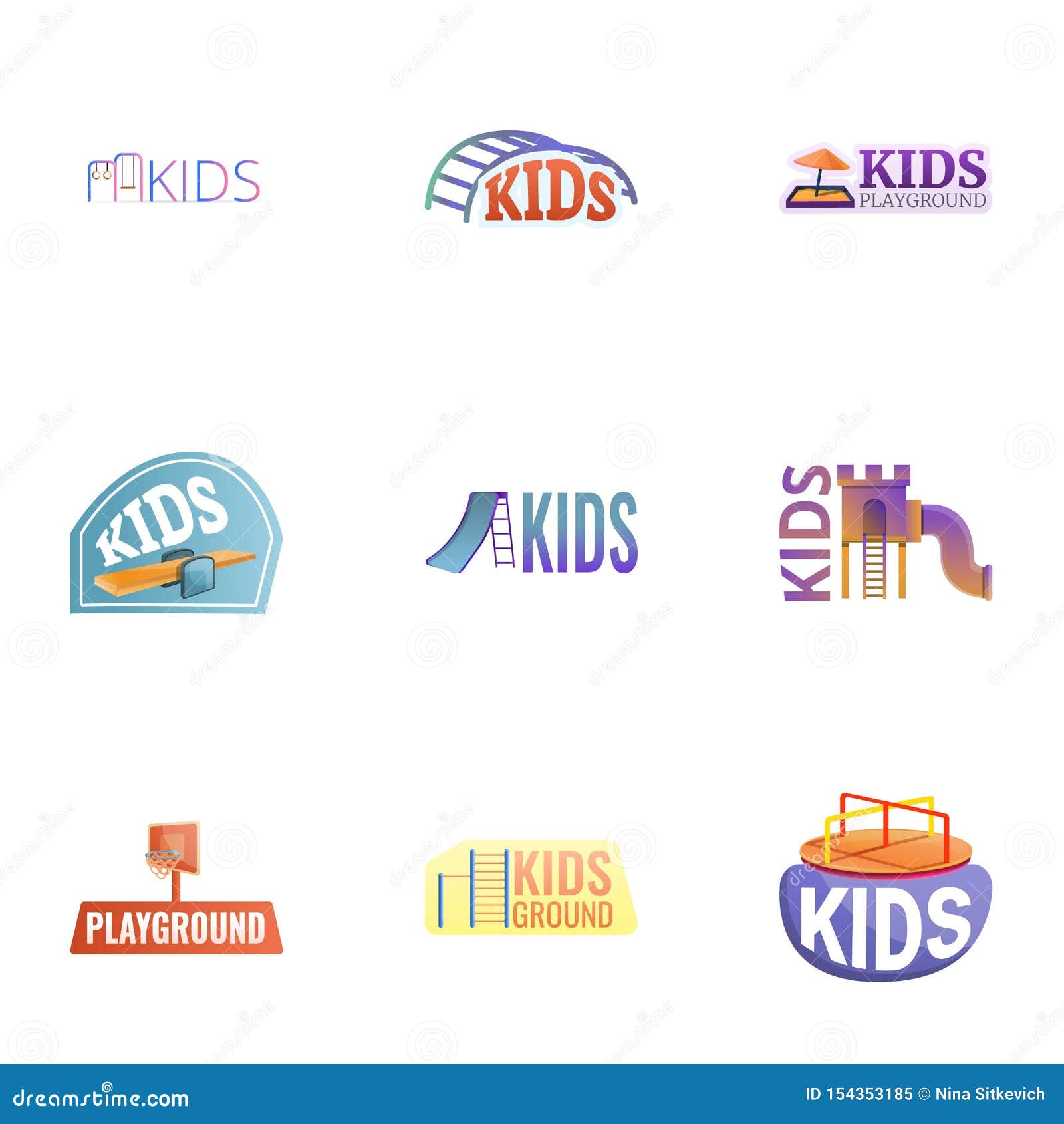 Kid Playground Logo Set, Cartoon Style Stock Vector - Illustration of ...