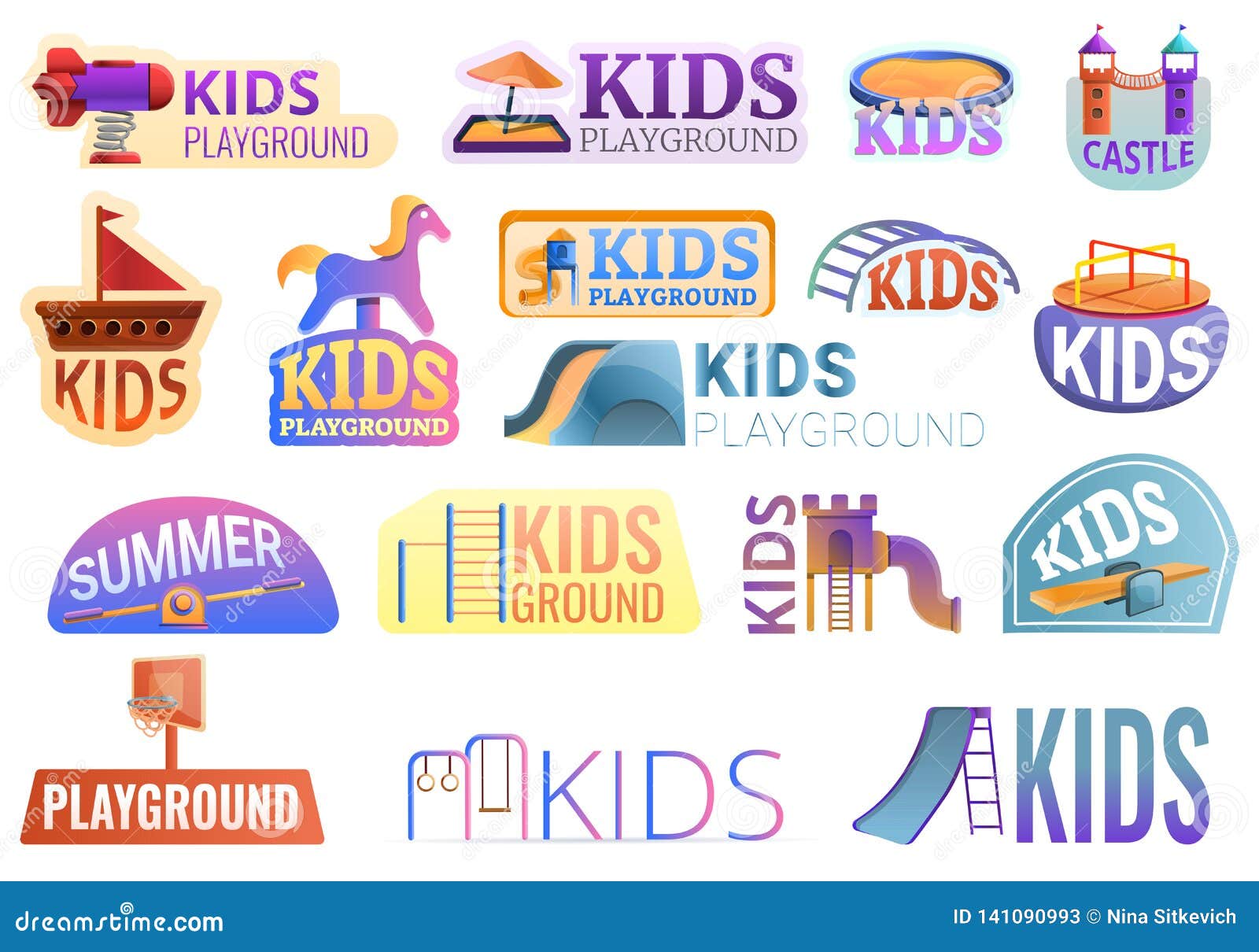 Kid Playground Outside Logo Set, Cartoon Style Stock Vector ...