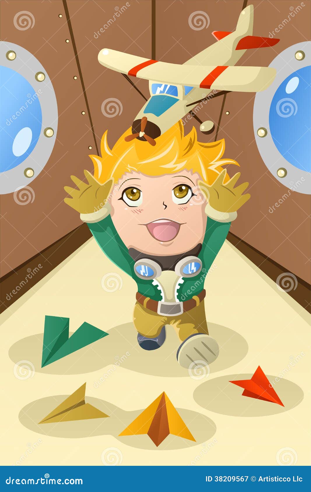 Kid Playing with an Airplane Stock Vector - Illustration of young, leisure: 38209567