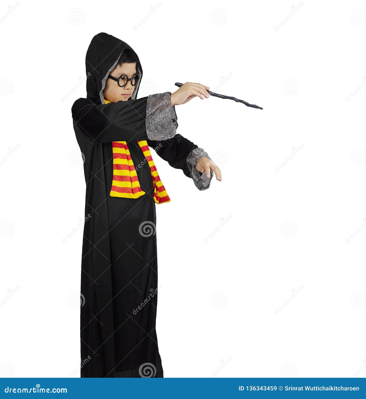 Kid playing as a wizard stock image. Image of glasses - 136343459