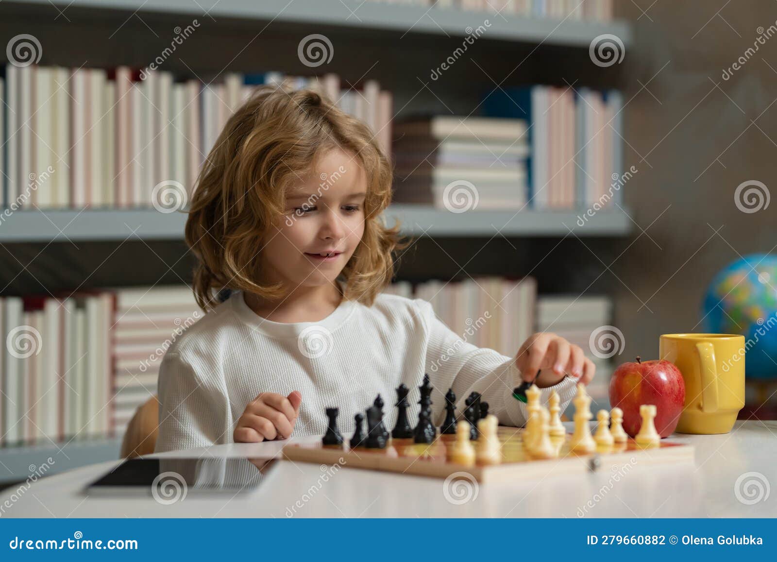 Clever Thinking Child. Clever Concentrated And Thinking Kid Playing ...