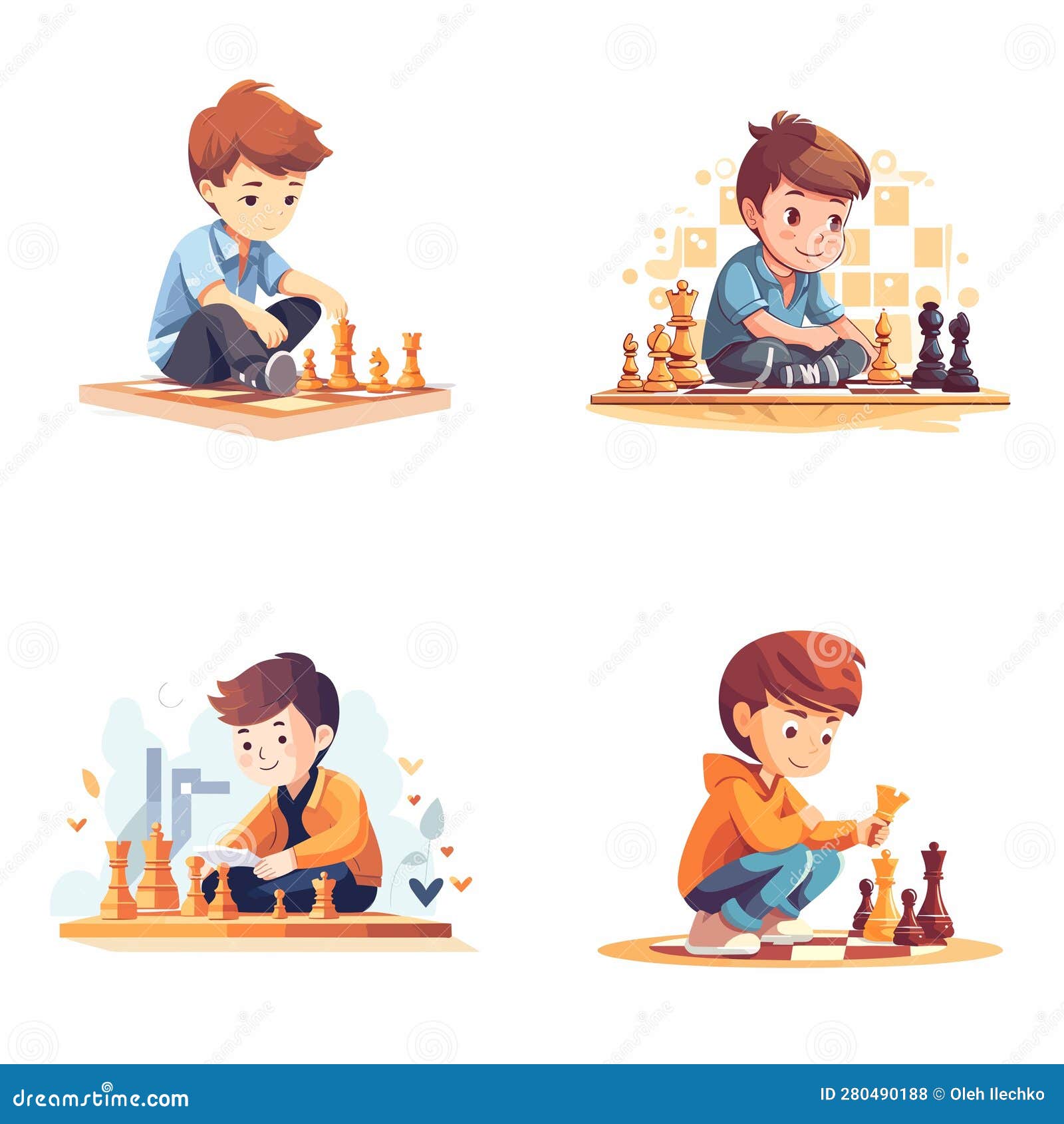 Kid Playing Chess Set Vector Isolated Illustration Stock Vector ...