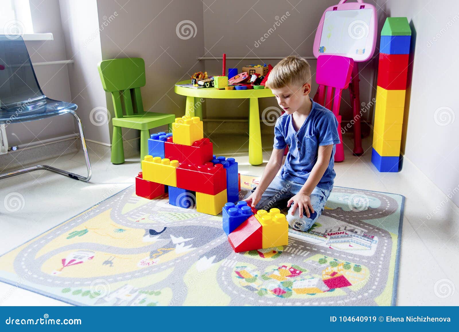 Kid Playing with Construction Blocks Stock Image - Image of little ...