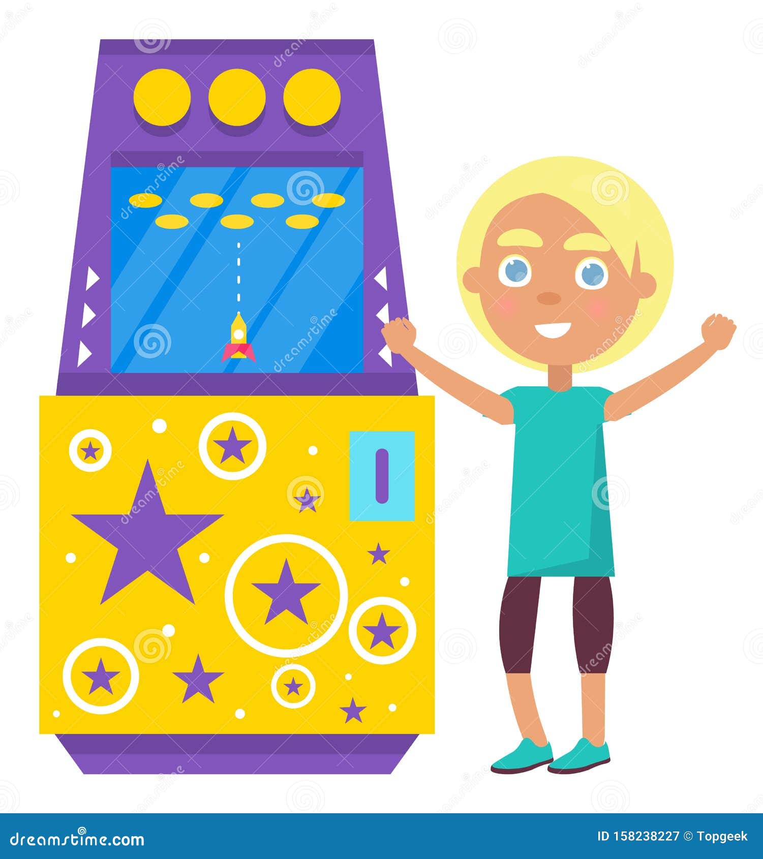 Kid Playing on Game Machine Shooting in Space Stock Vector ...