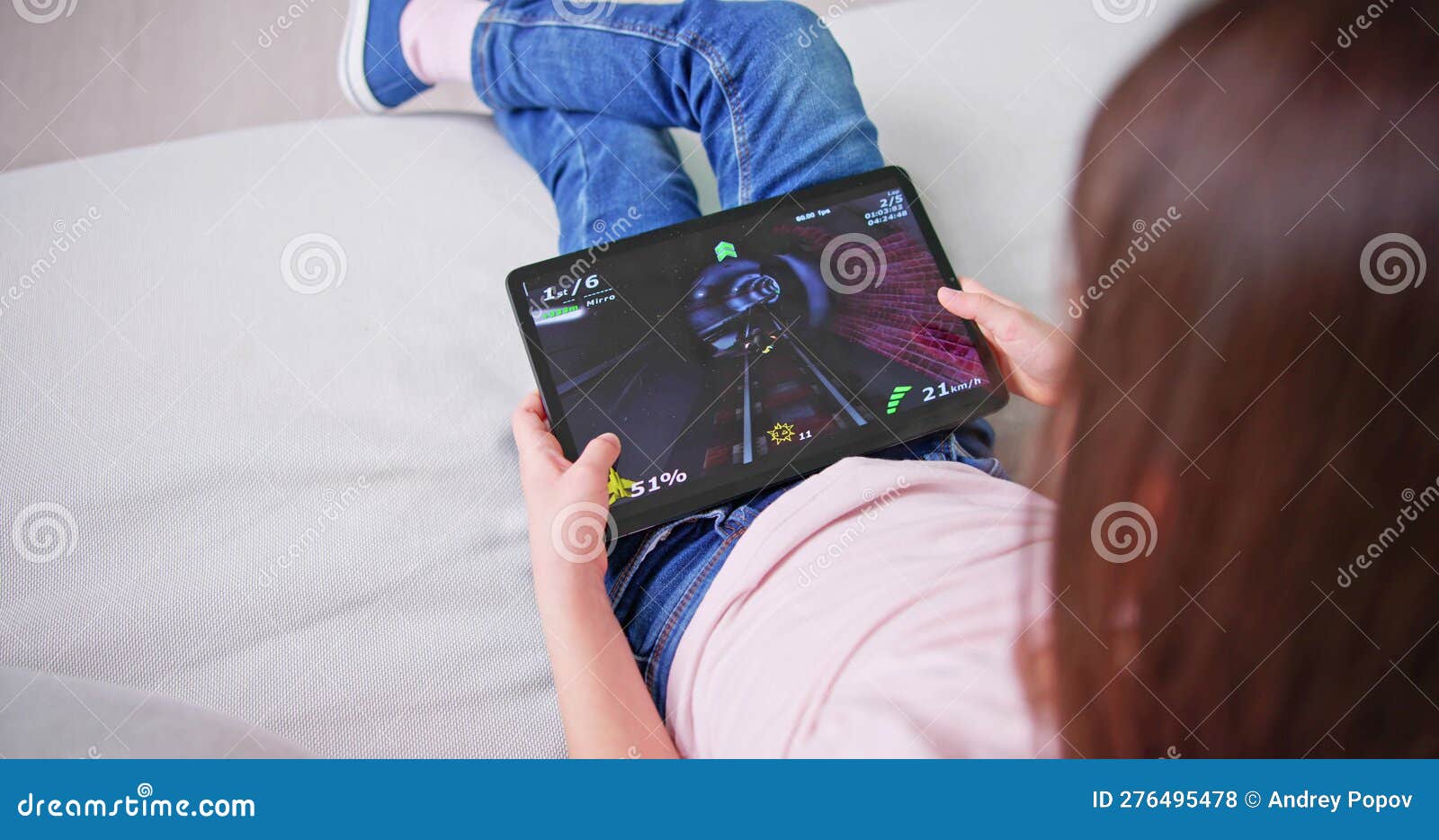 Kid Playing Game on Tablet Computer Stock Photo - Image of happy, room ...